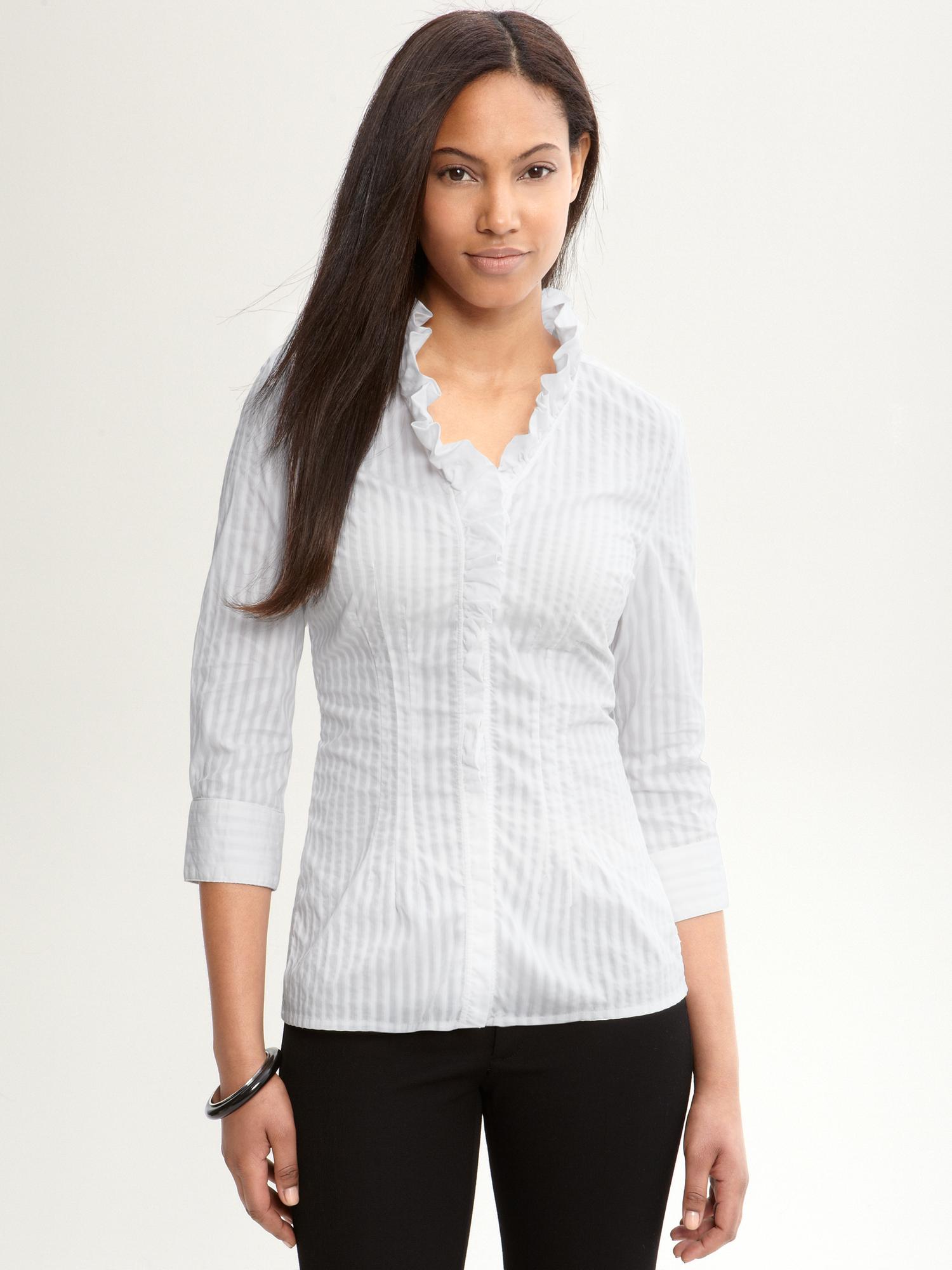 Shadow stripe ruffle-neck shirt | Banana Republic