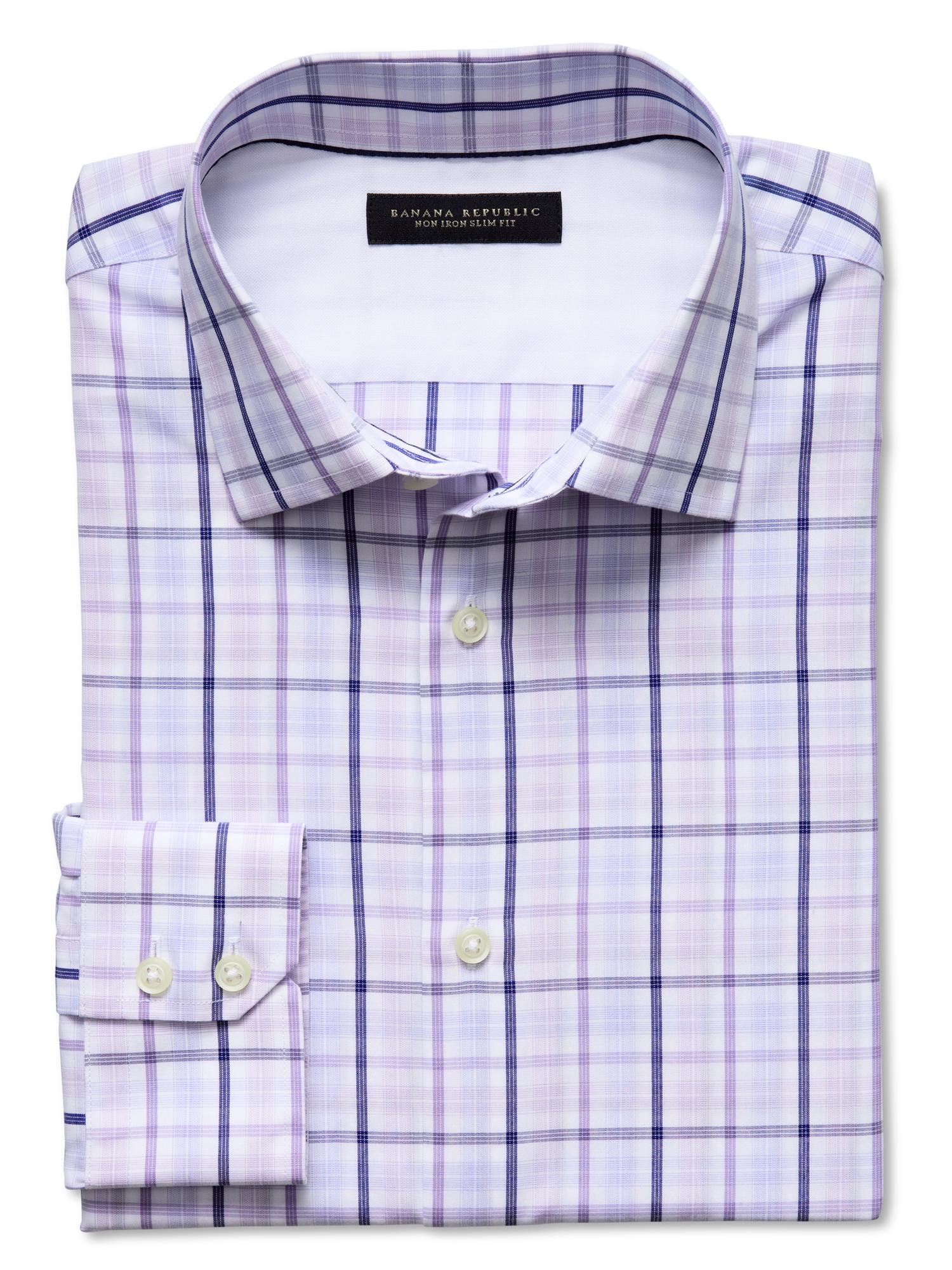 Slim fit non-iron purple check shirt | Banana Republic