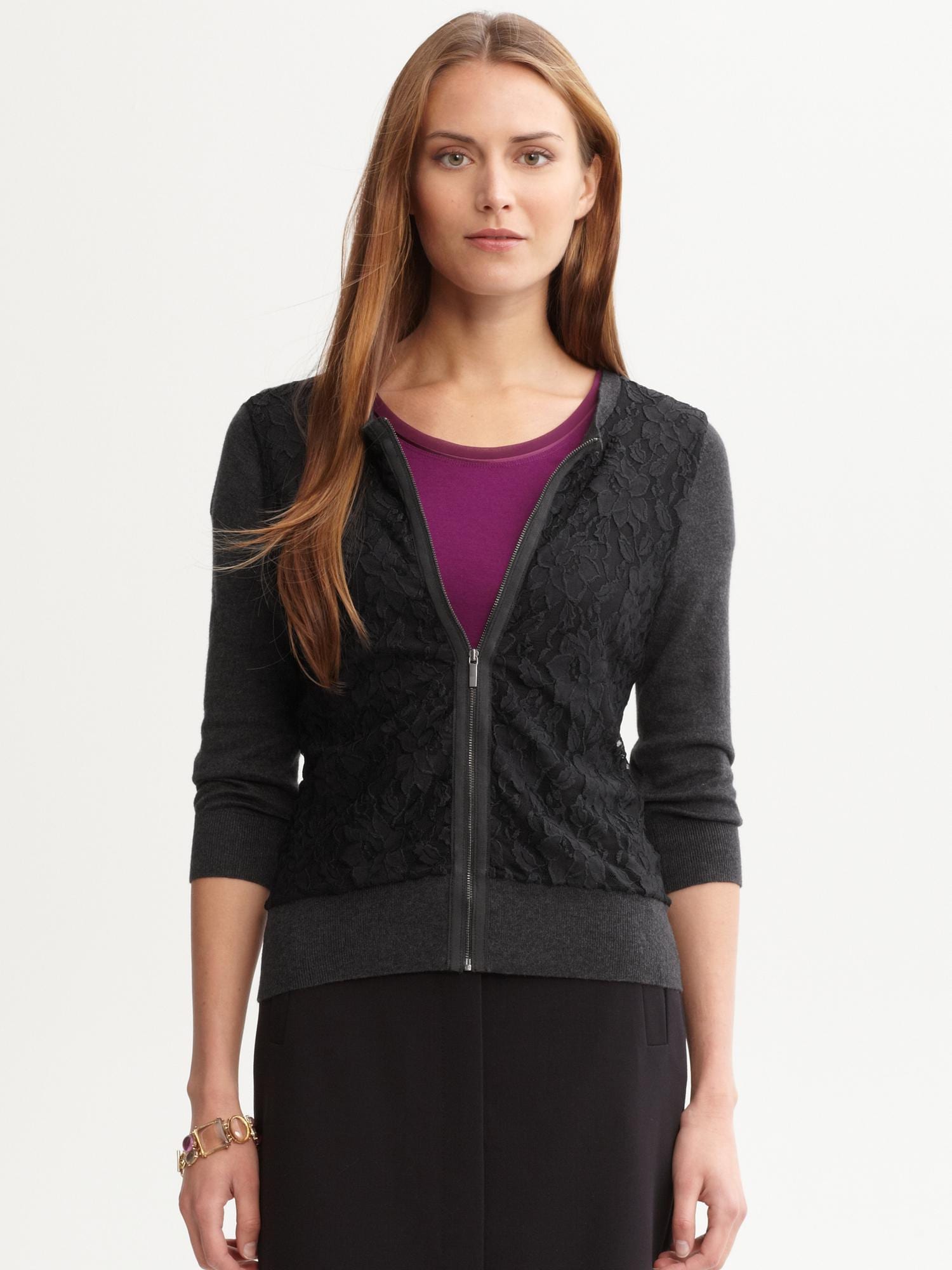 Lace front zip cardigan | Banana Republic