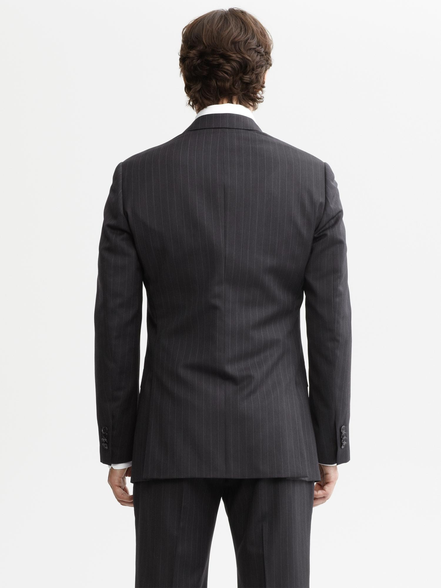 BR Monogram charcoal pinstripe wool suit blazer | Banana Republic