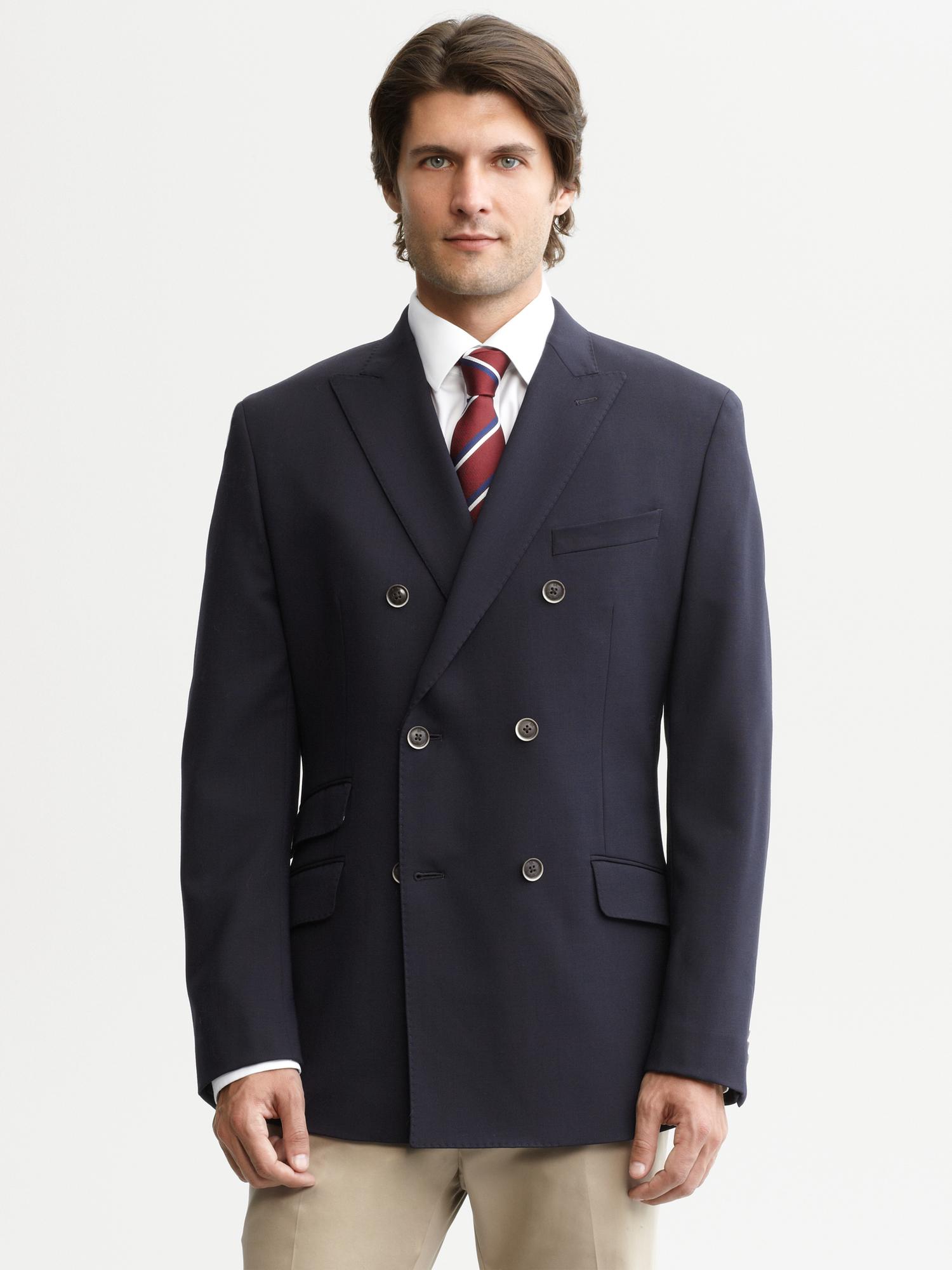 Tailored navy Italian wool double-breasted blazer | Banana Republic