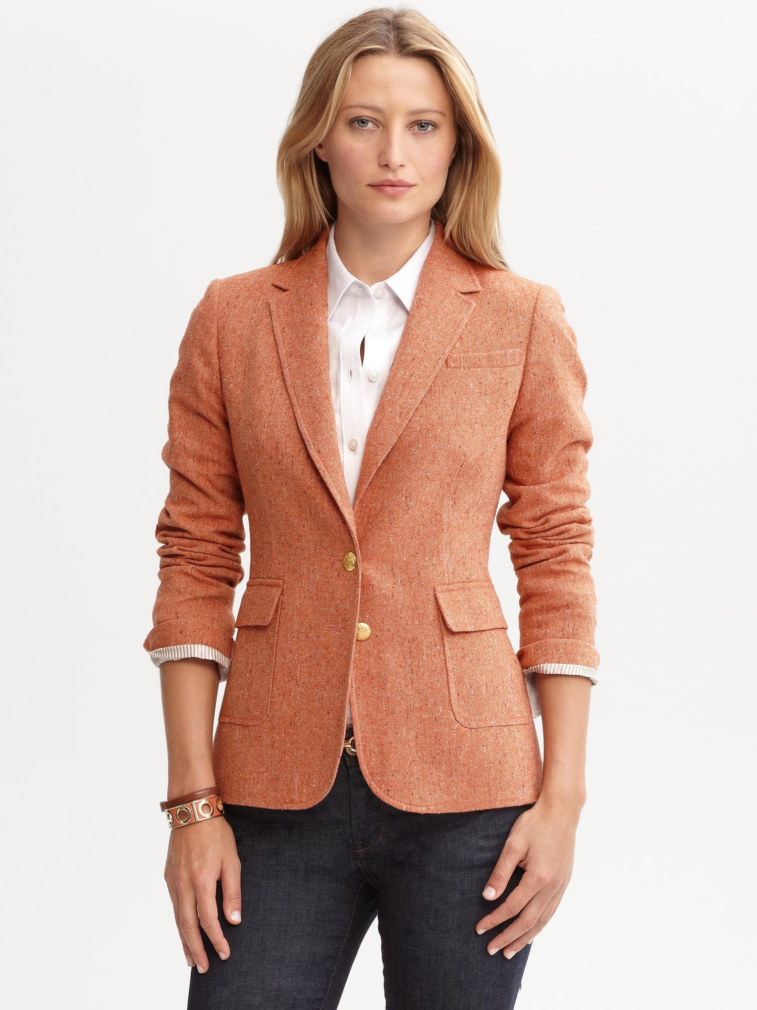 Textured orange wool-blend riding jacket | Banana Republic