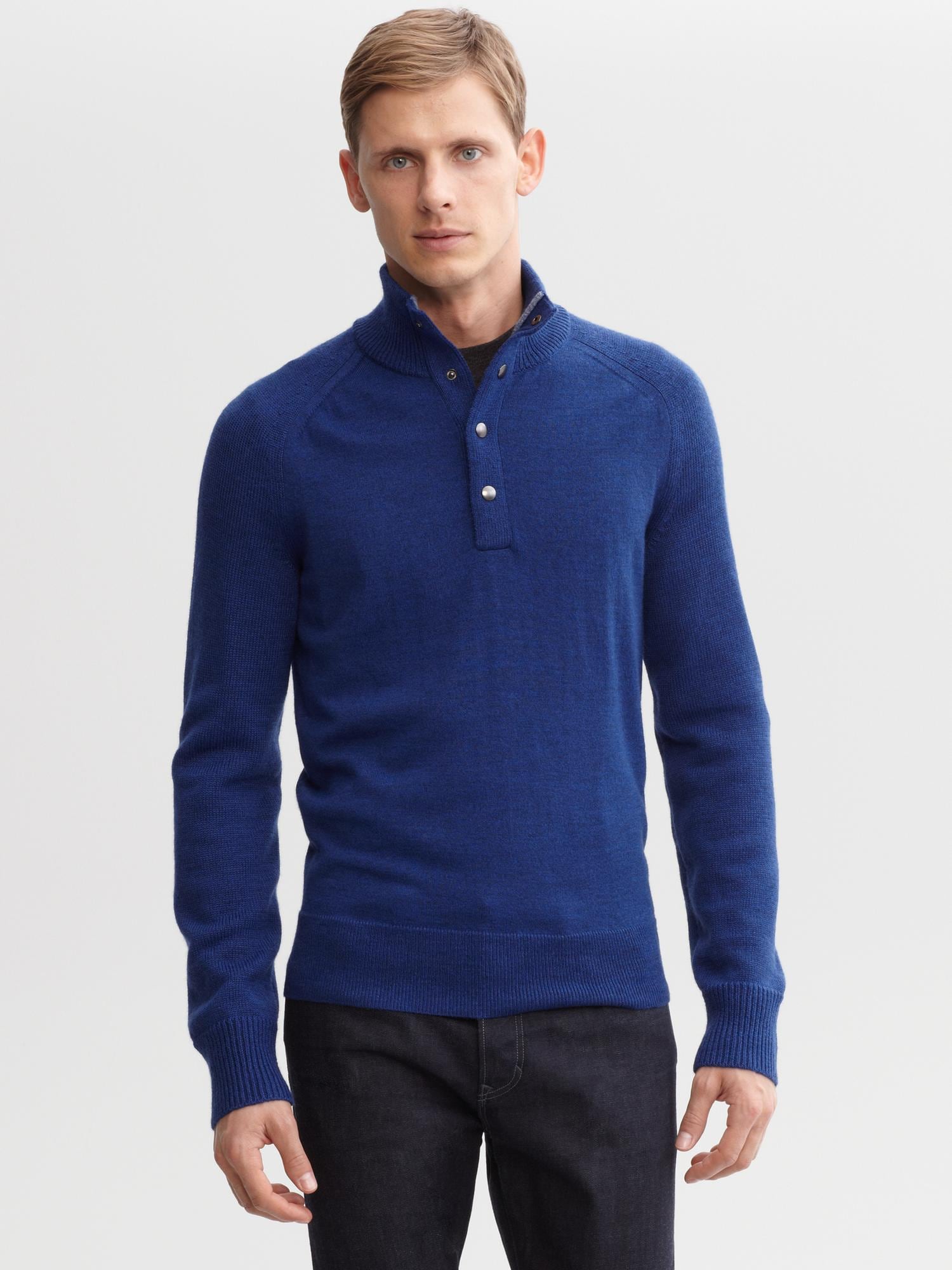 Extra-fine merino wool snap placket pullover | Banana Republic
