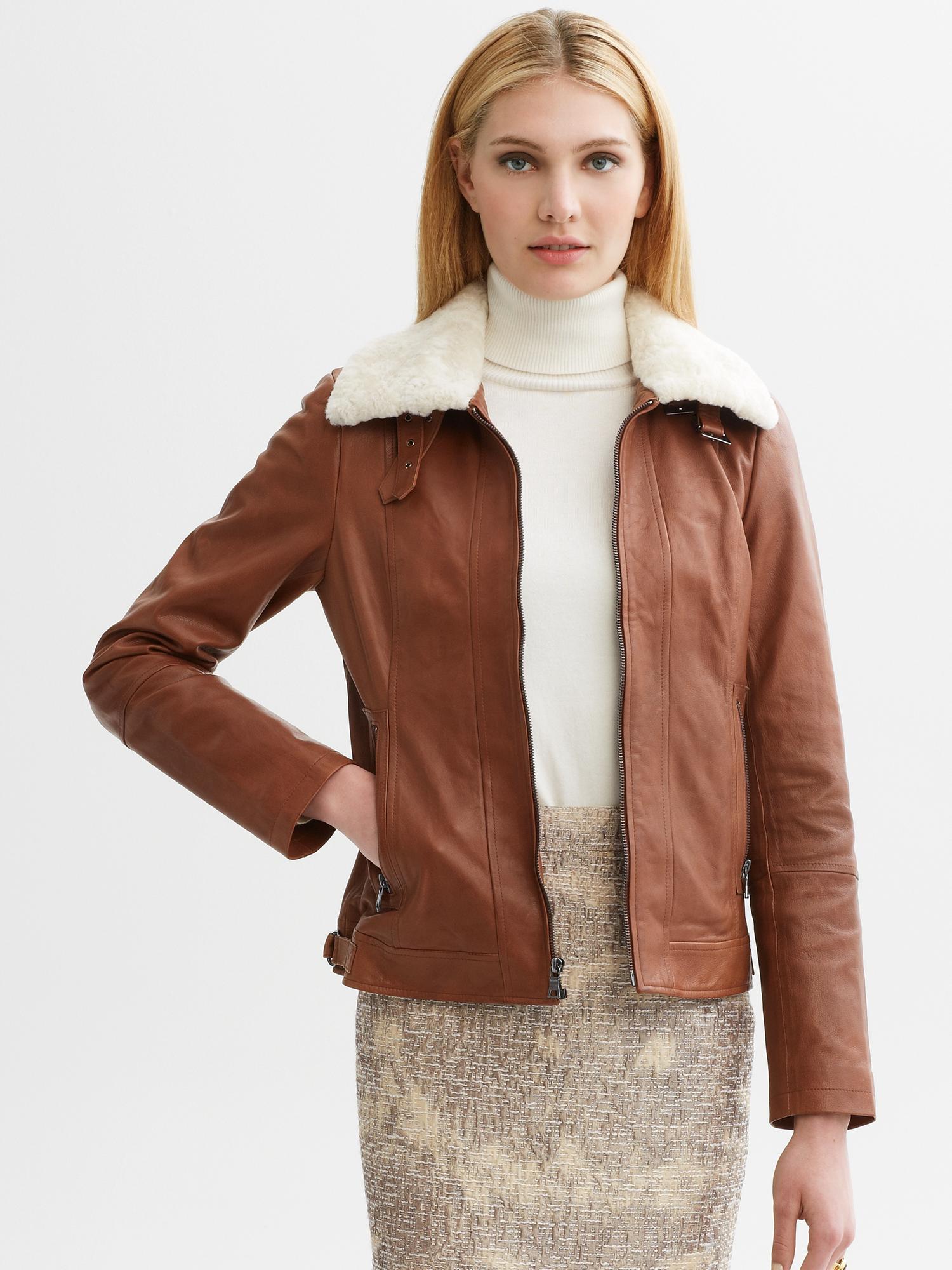 Shearling collar leather jacket | Banana Republic