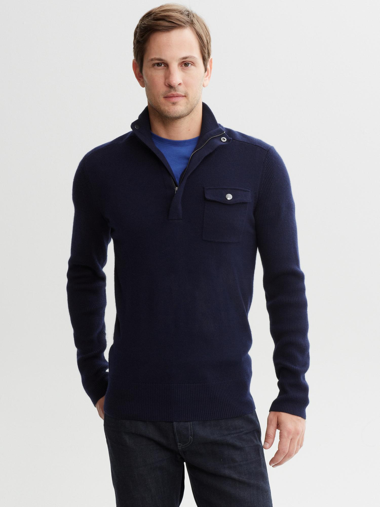 Extra-fine merino wool chest pocket pullover | Banana Republic