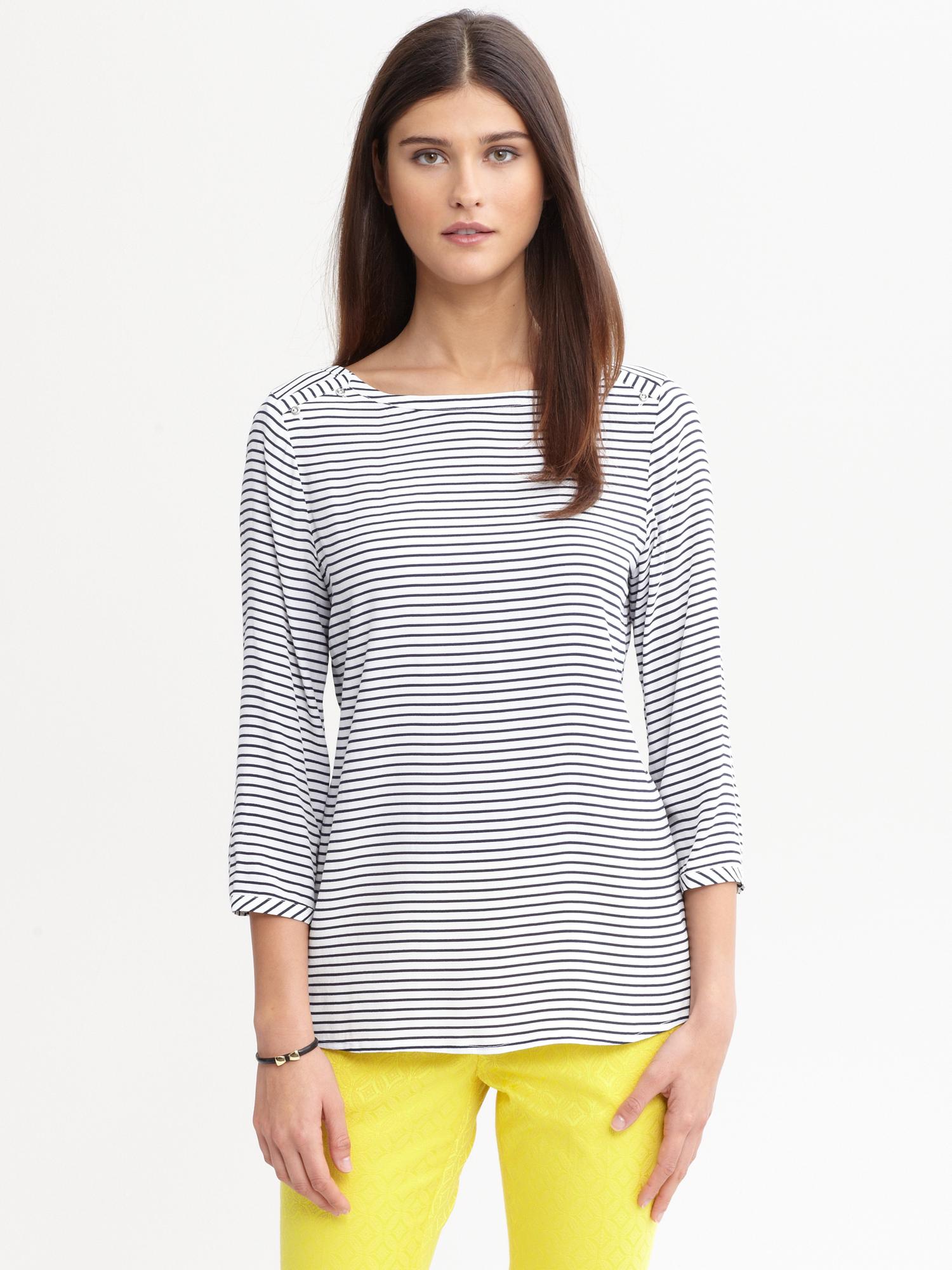 Striped button-shoulder top | Banana Republic