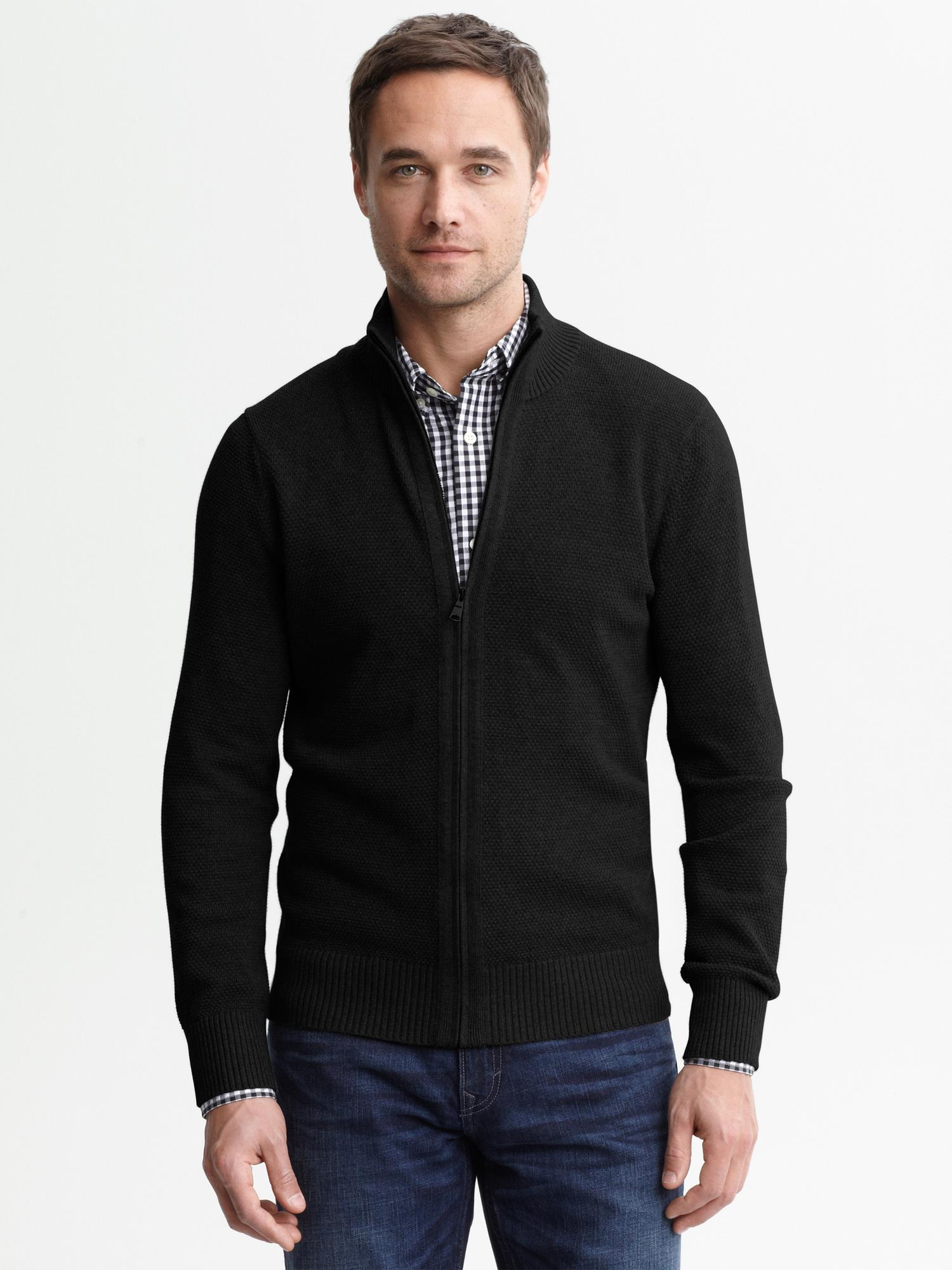 Textured full-zip pullover | Banana Republic