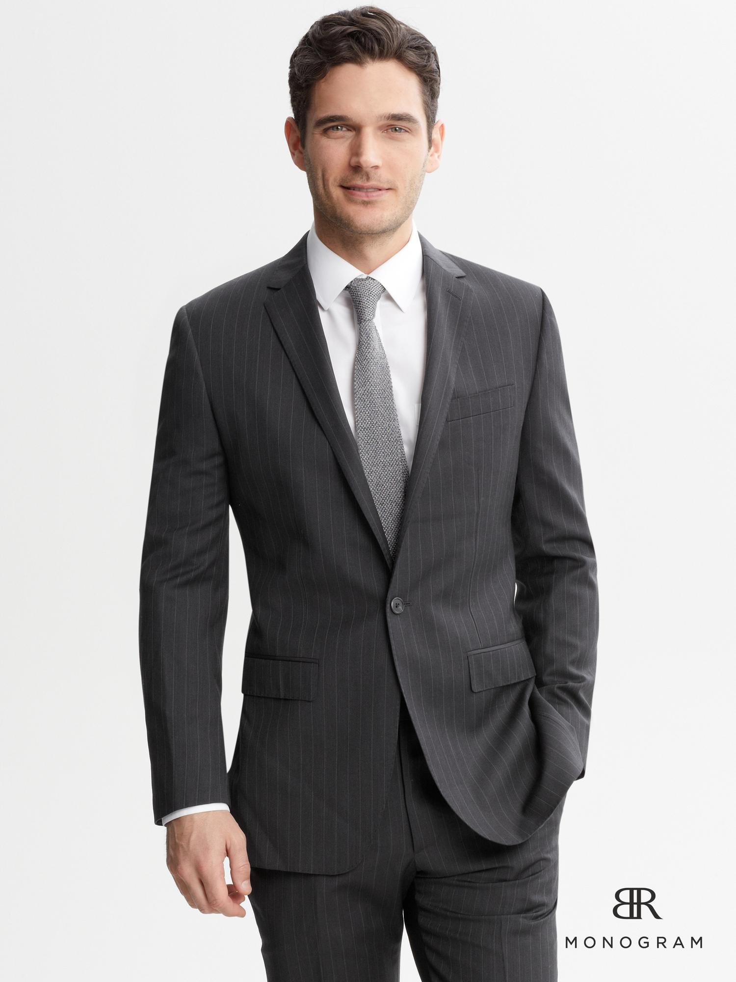 BR Monogram charcoal pinstripe wool suit blazer | Banana Republic