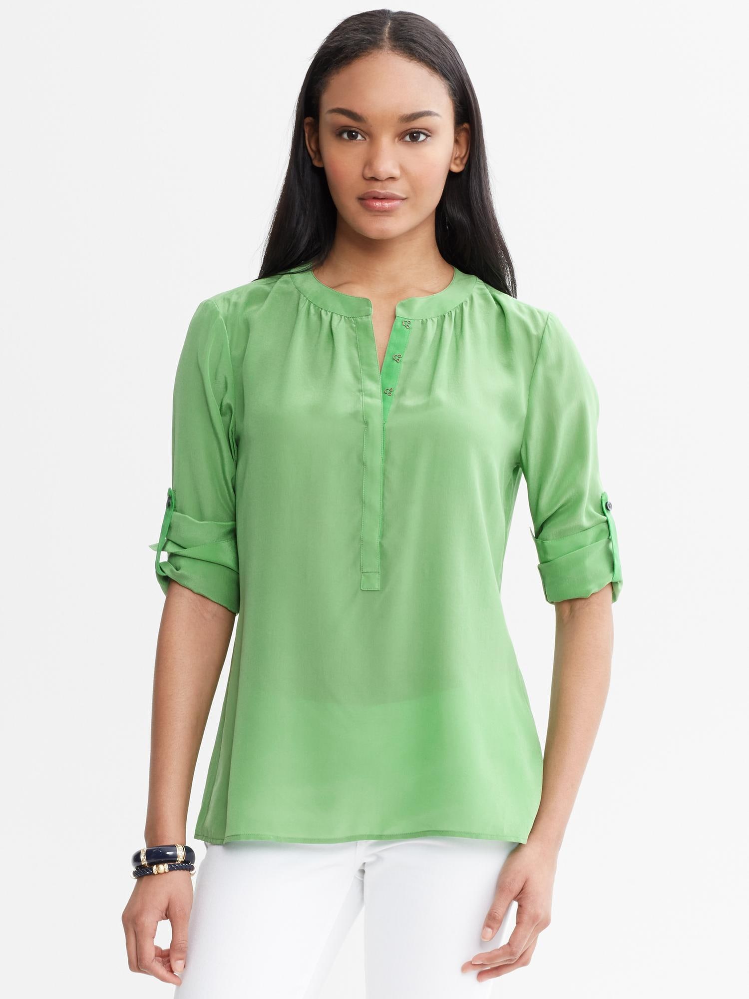 Silk Roll-Sleeve Blouse | Banana Republic