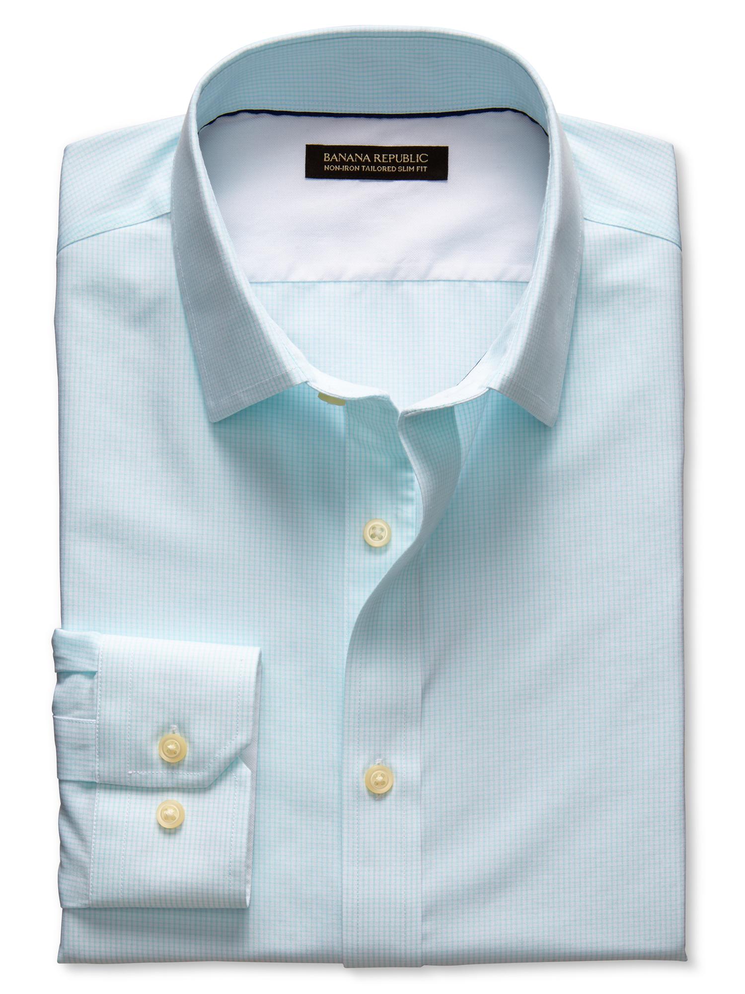 Tailored-Slim Fit Non-Iron Micro-Plaid Shirt | Banana Republic