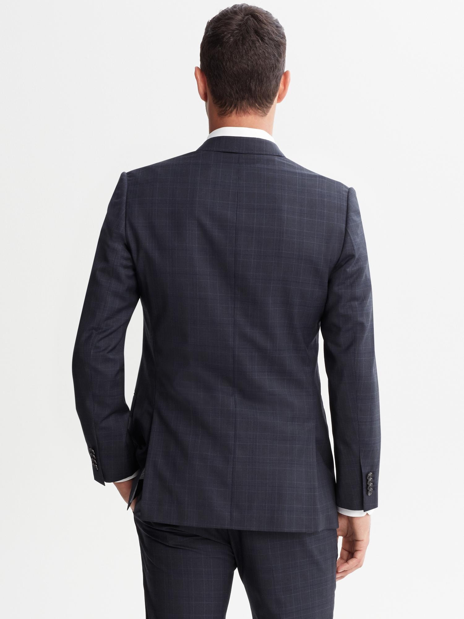 BR Monogram Navy Plaid Wool Suit Jacket | Banana Republic