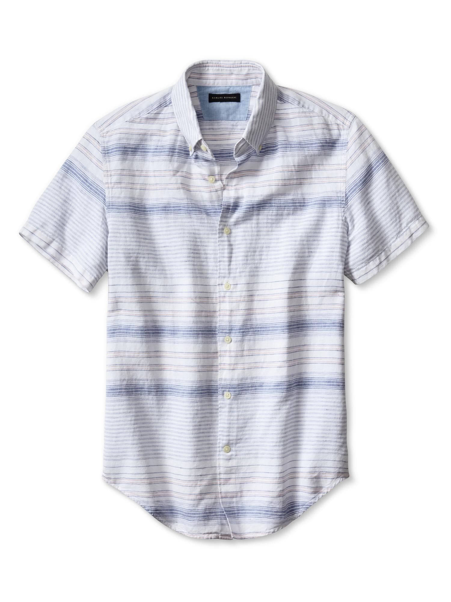 Linen-Cotton Multi-Stripe Short-Sleeve Shirt | Banana Republic