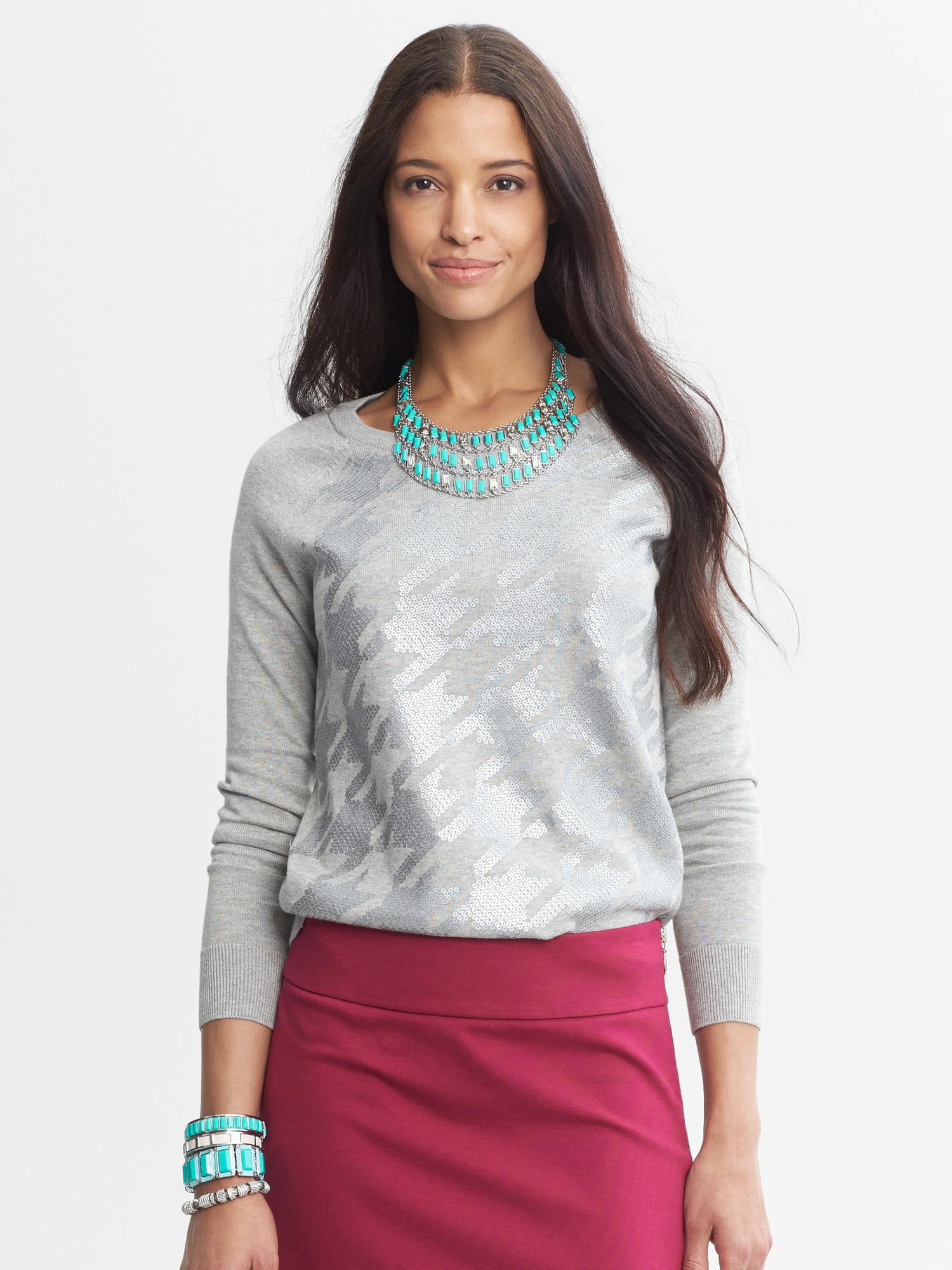 Sequin Houndstooth Pullover | Banana Republic
