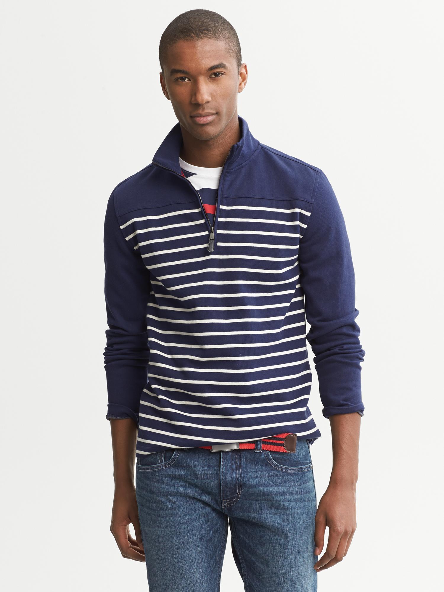 Striped French Rib Half-Zip Pullover | Banana Republic