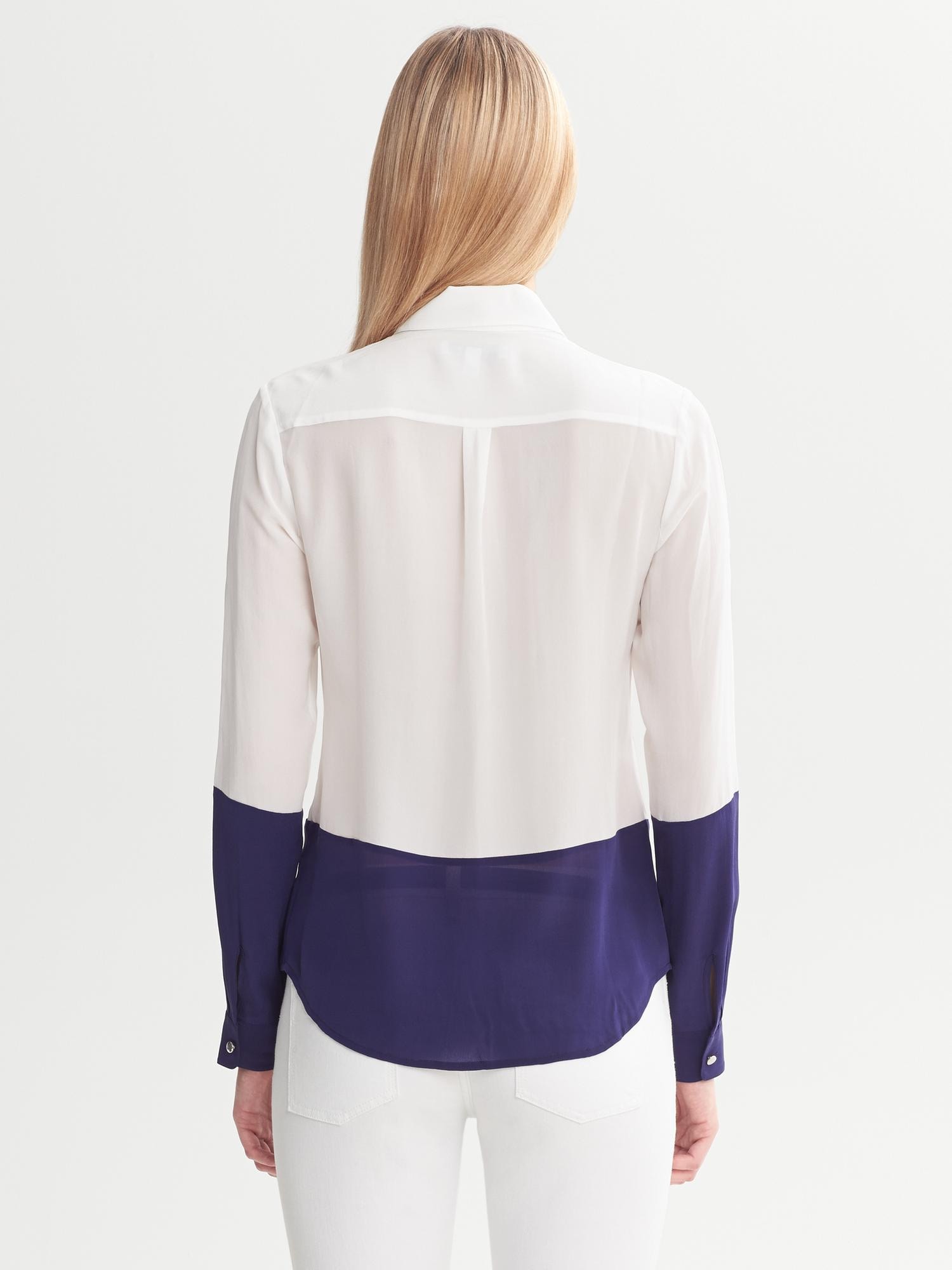 White Colorblock Silk Blouse | Banana Republic