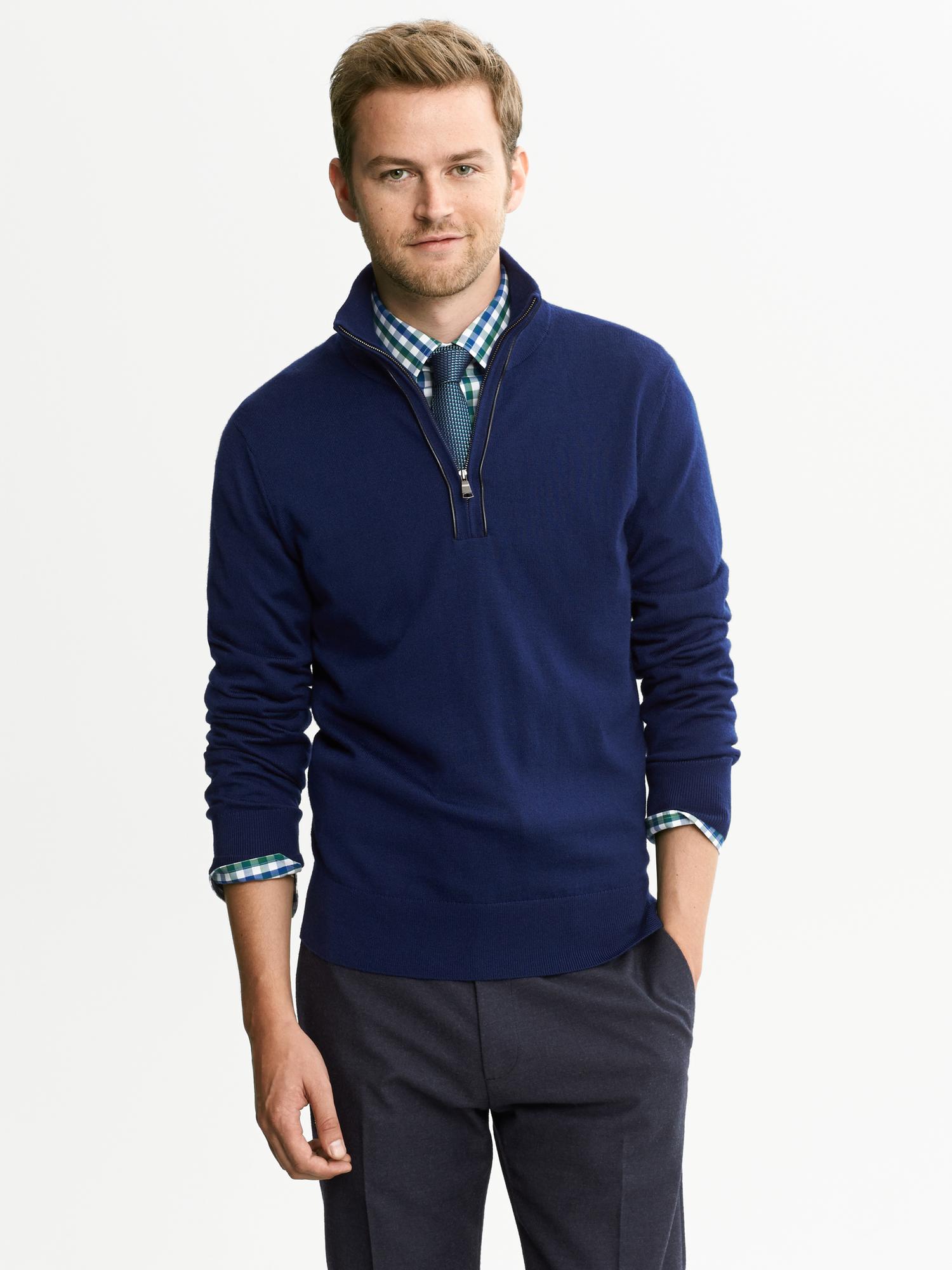 Piped Half-Zip Pullover | Banana Republic