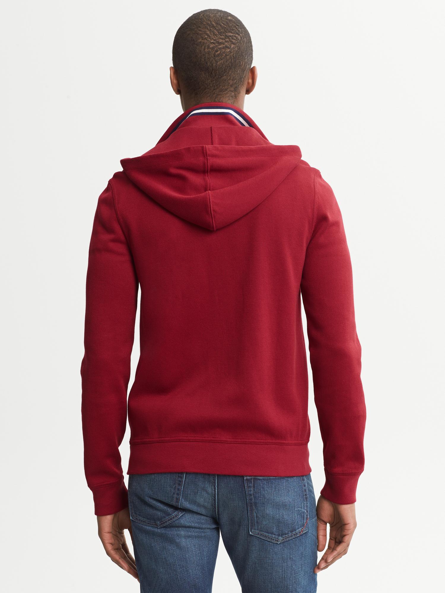 Tipped French Rib Hooded Zip Jacket | Banana Republic