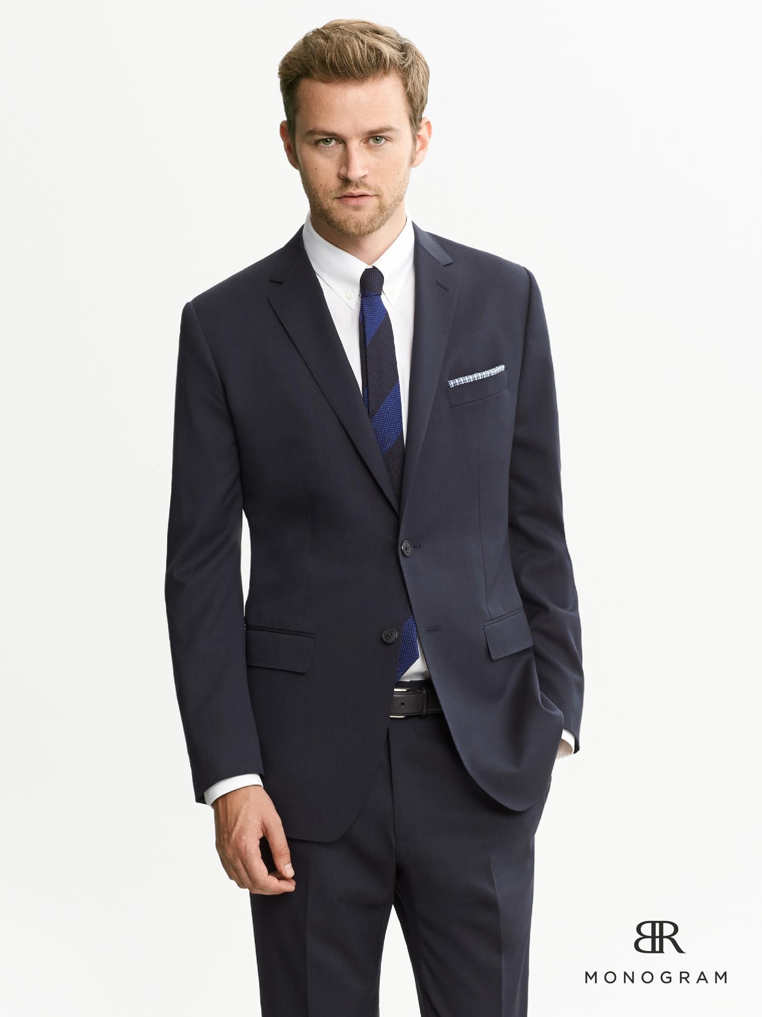 BR Monogram Dark Navy Wool Suit Jacket | Banana Republic