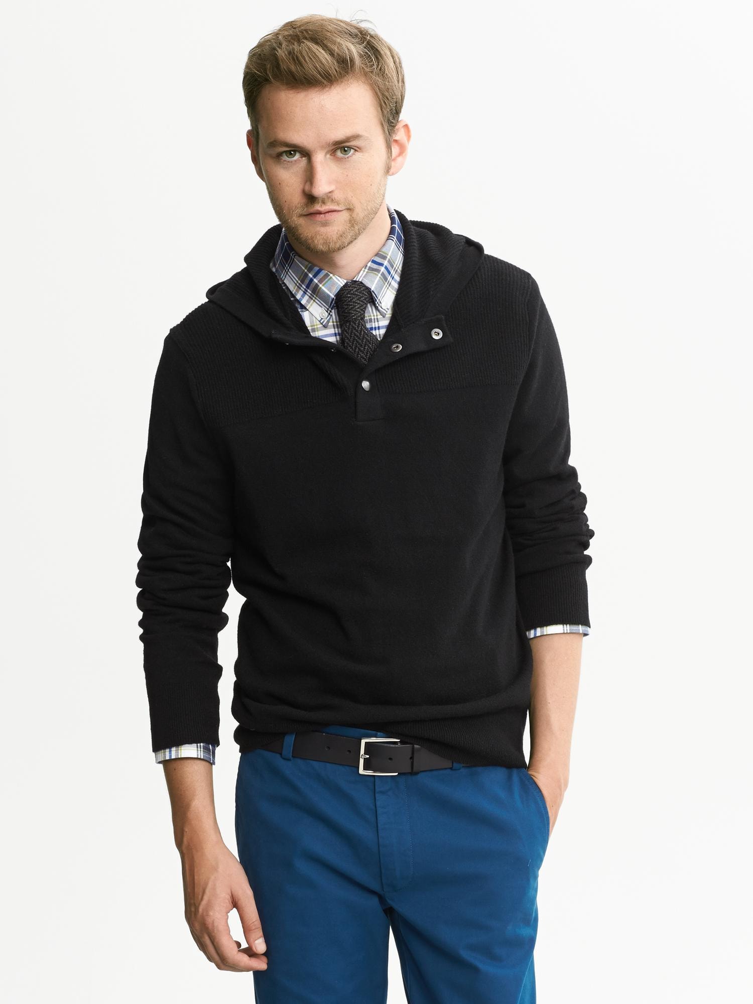 Merino Wool Snap-Placket Hooded Pullover | Banana Republic