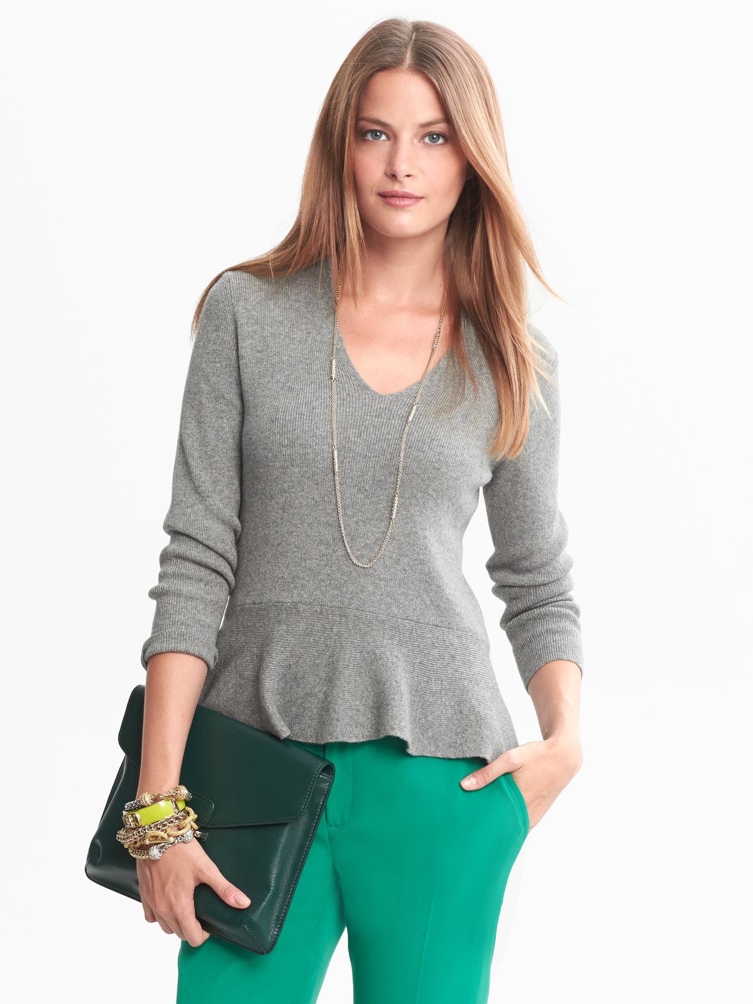 V-Neck Peplum Sweater | Banana Republic