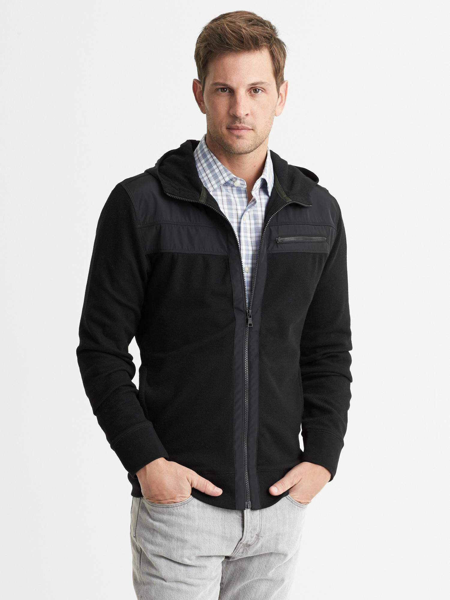 Waffle-Knit Hooded Zip Jacket | Banana Republic