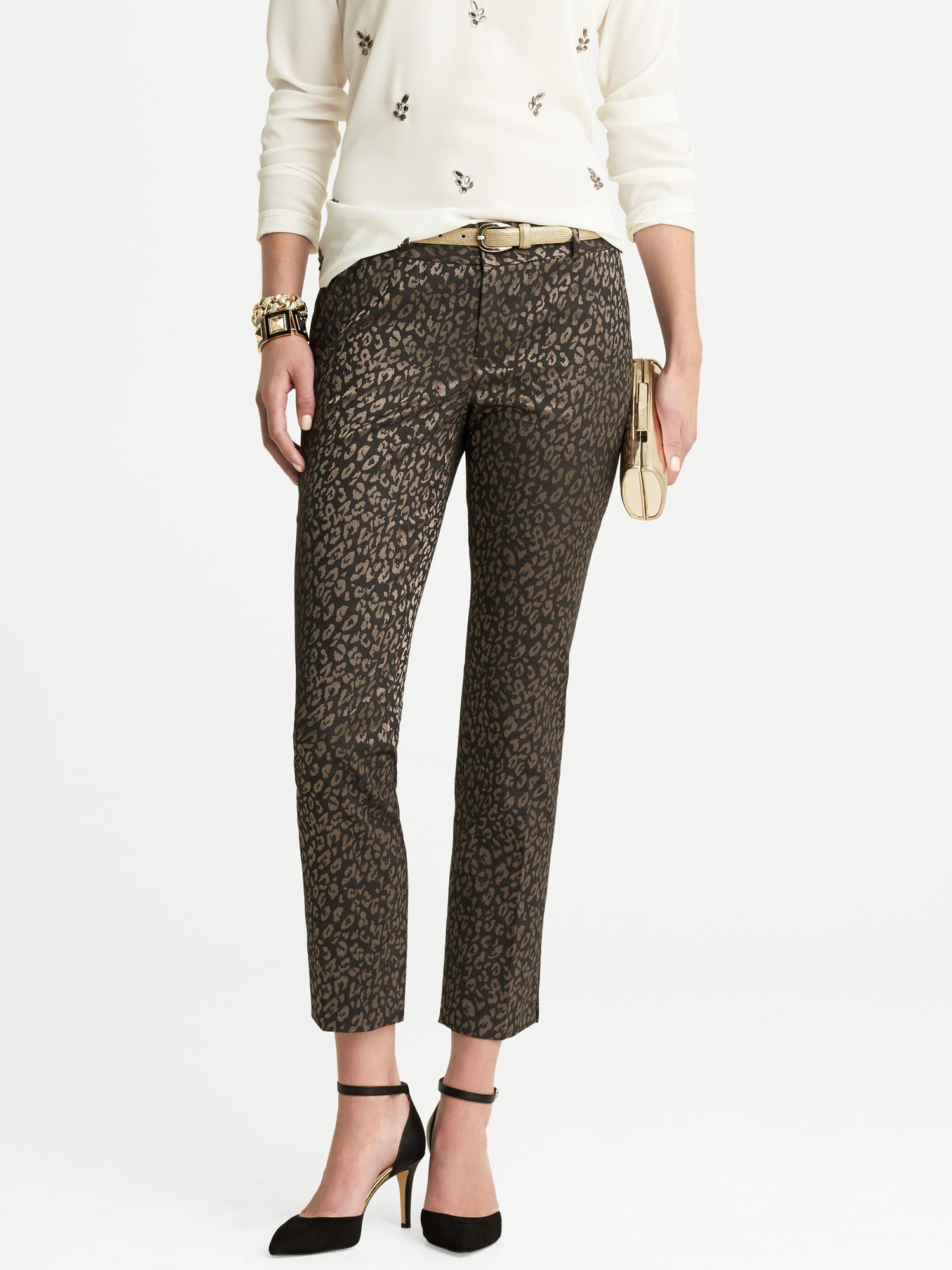 Camden-Fit Leopard Jacquard Ankle Pant | Banana Republic
