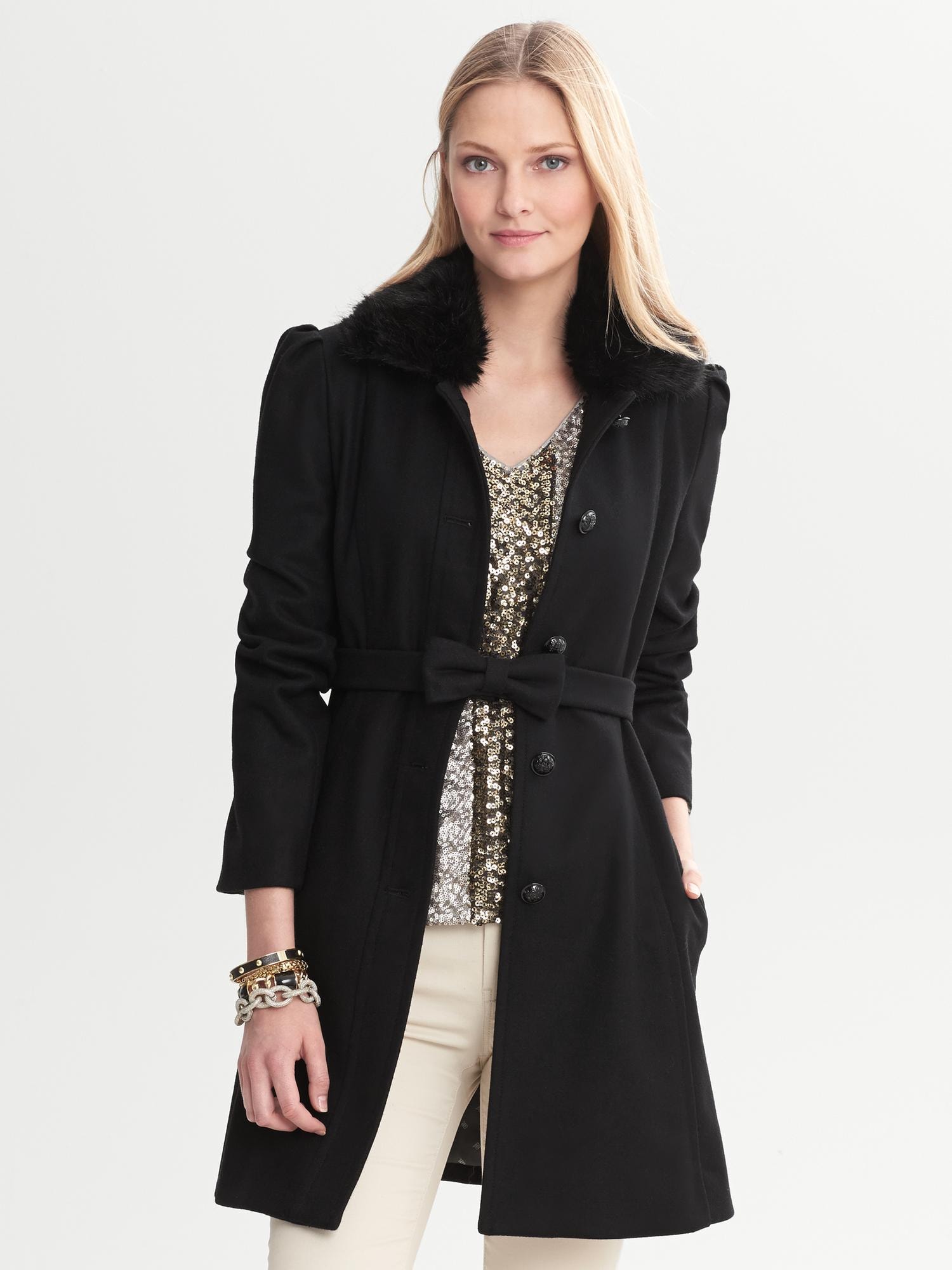 Faux-Fur Trim Bow Coat | Banana Republic
