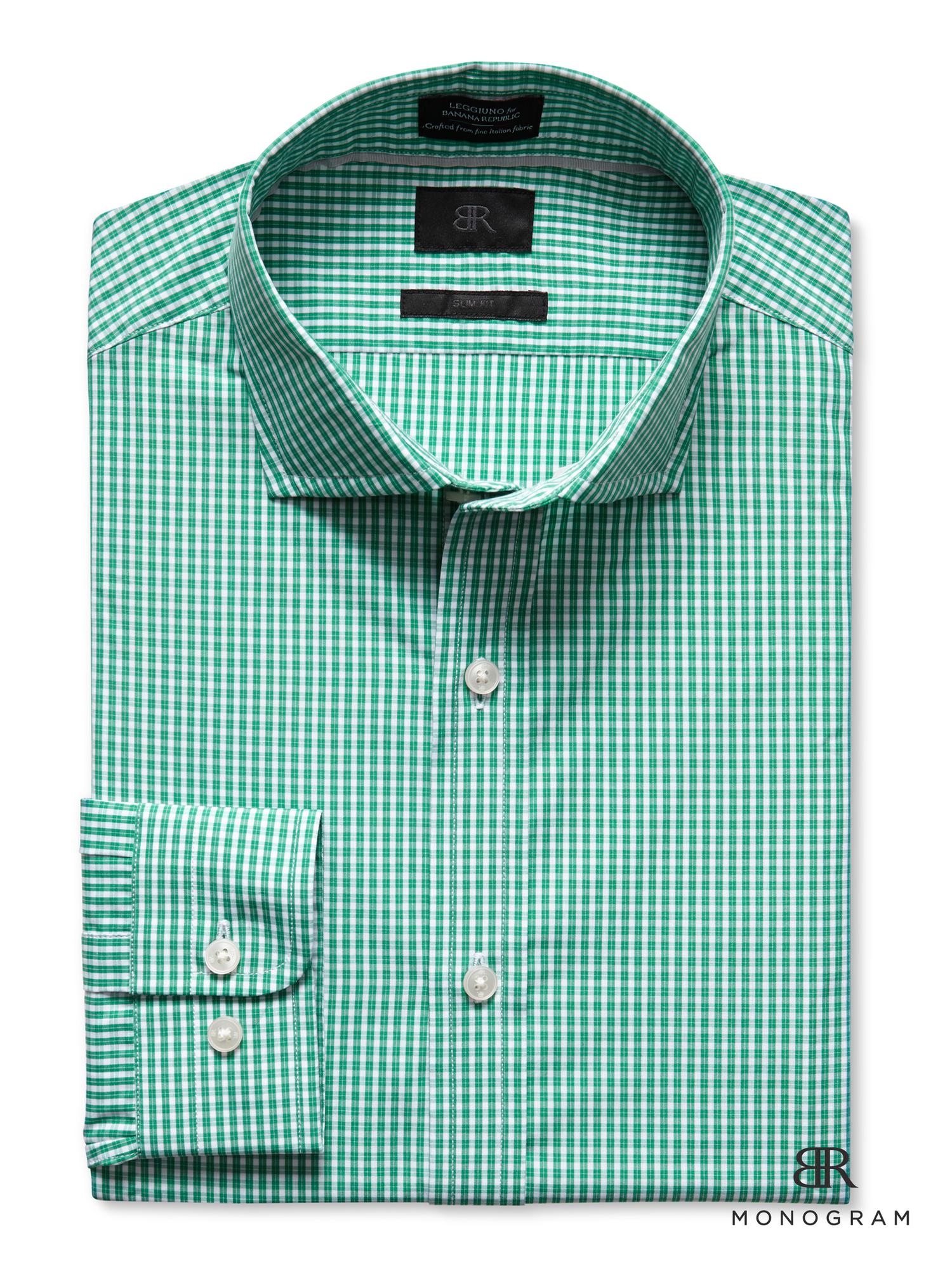BR Monogram Green Micro-Check Shirt | Banana Republic