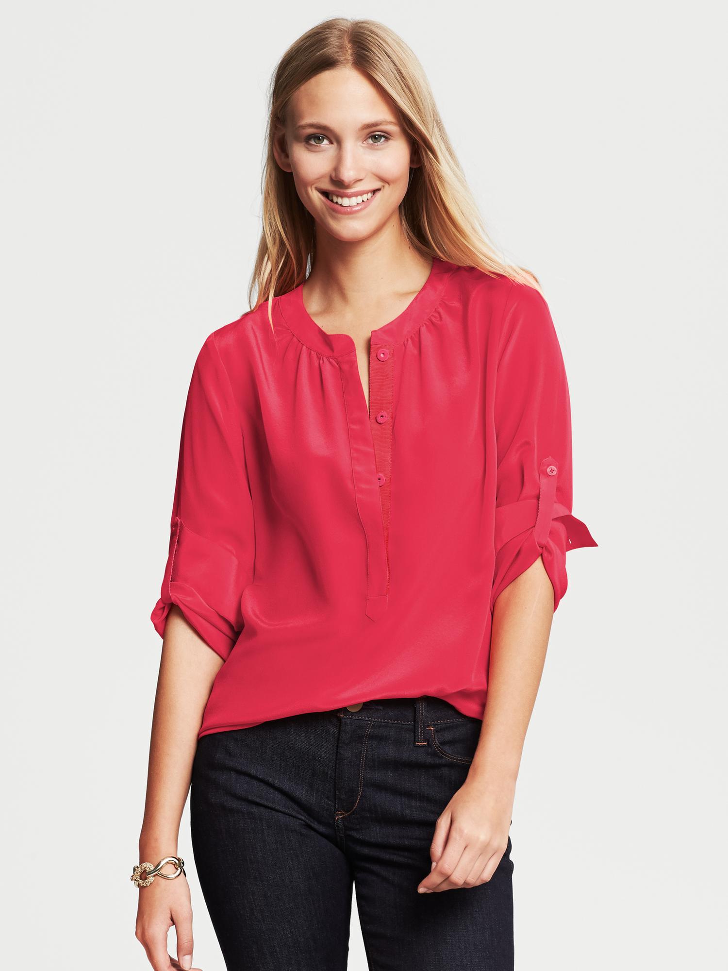 Silk Snap-Front Blouse | Banana Republic