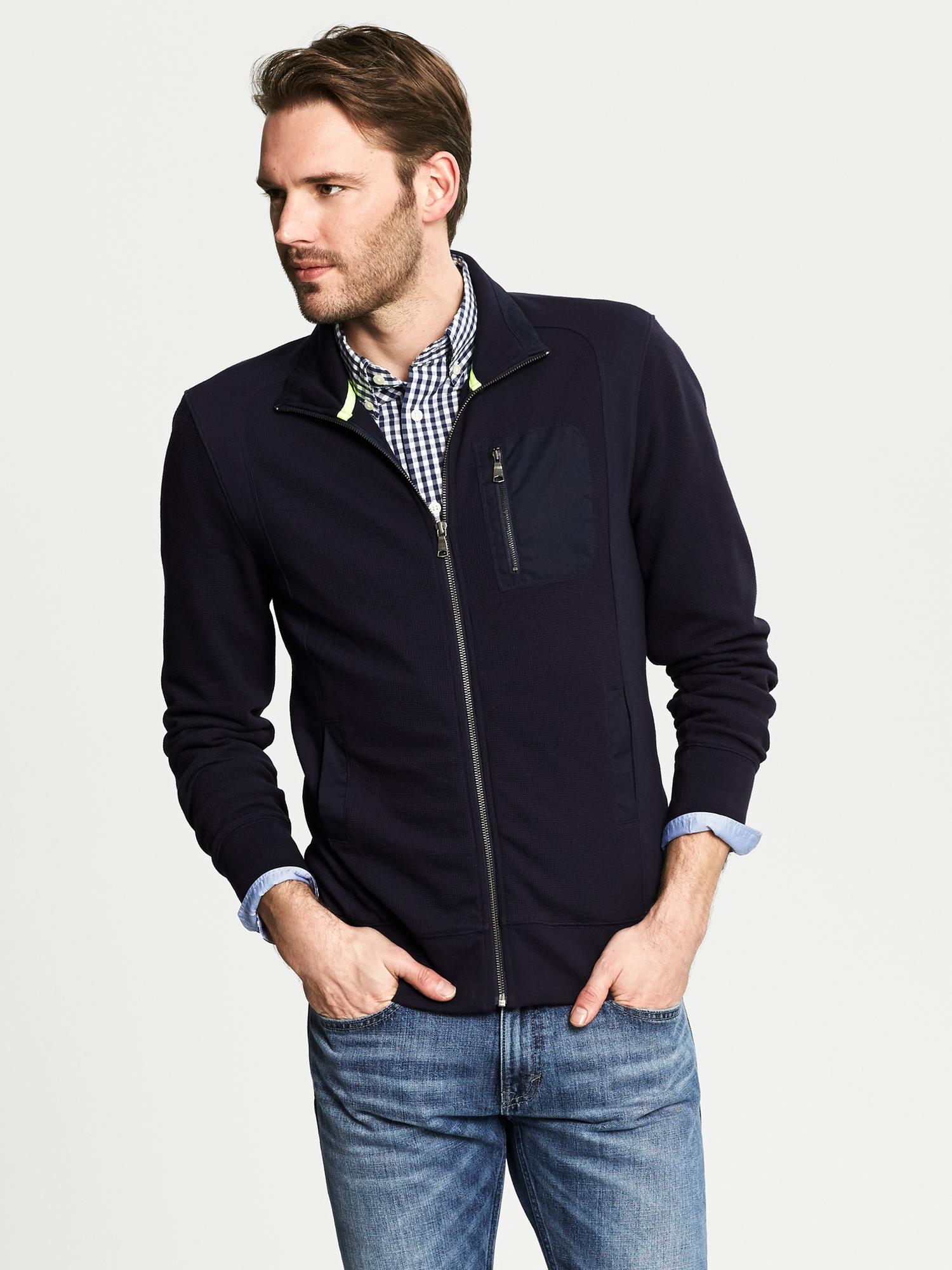 Pieced Waffle-Knit Zip Jacket | Banana Republic