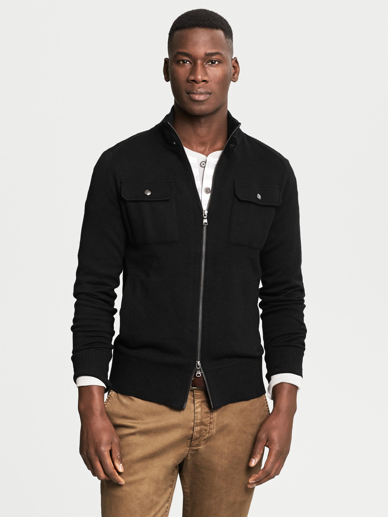 Chest Pocket Full-Zip Sweater jacket | Banana Republic