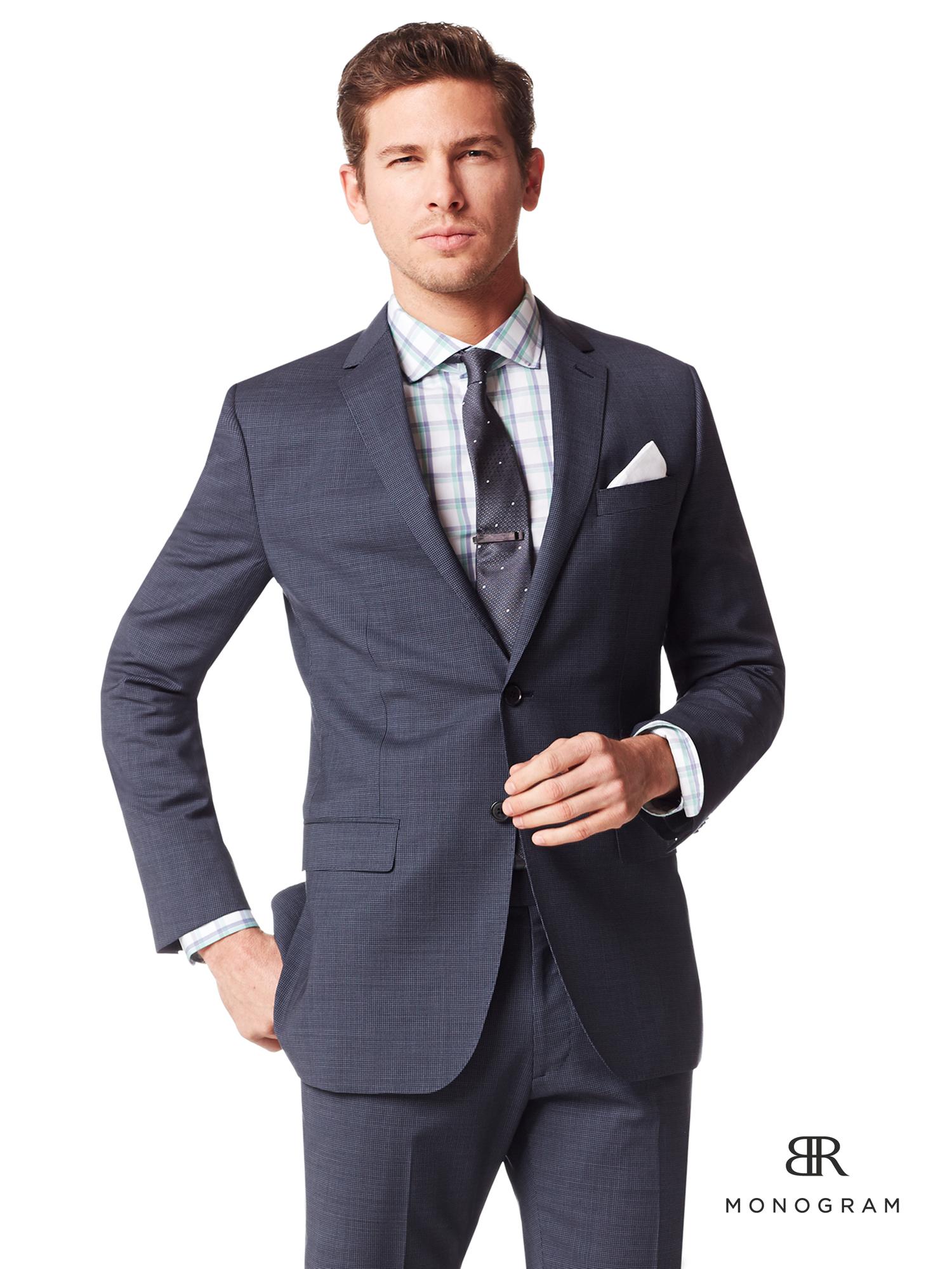 BR Monogram Navy Micro-Check Italian Wool Suit Jacket | Banana Republic