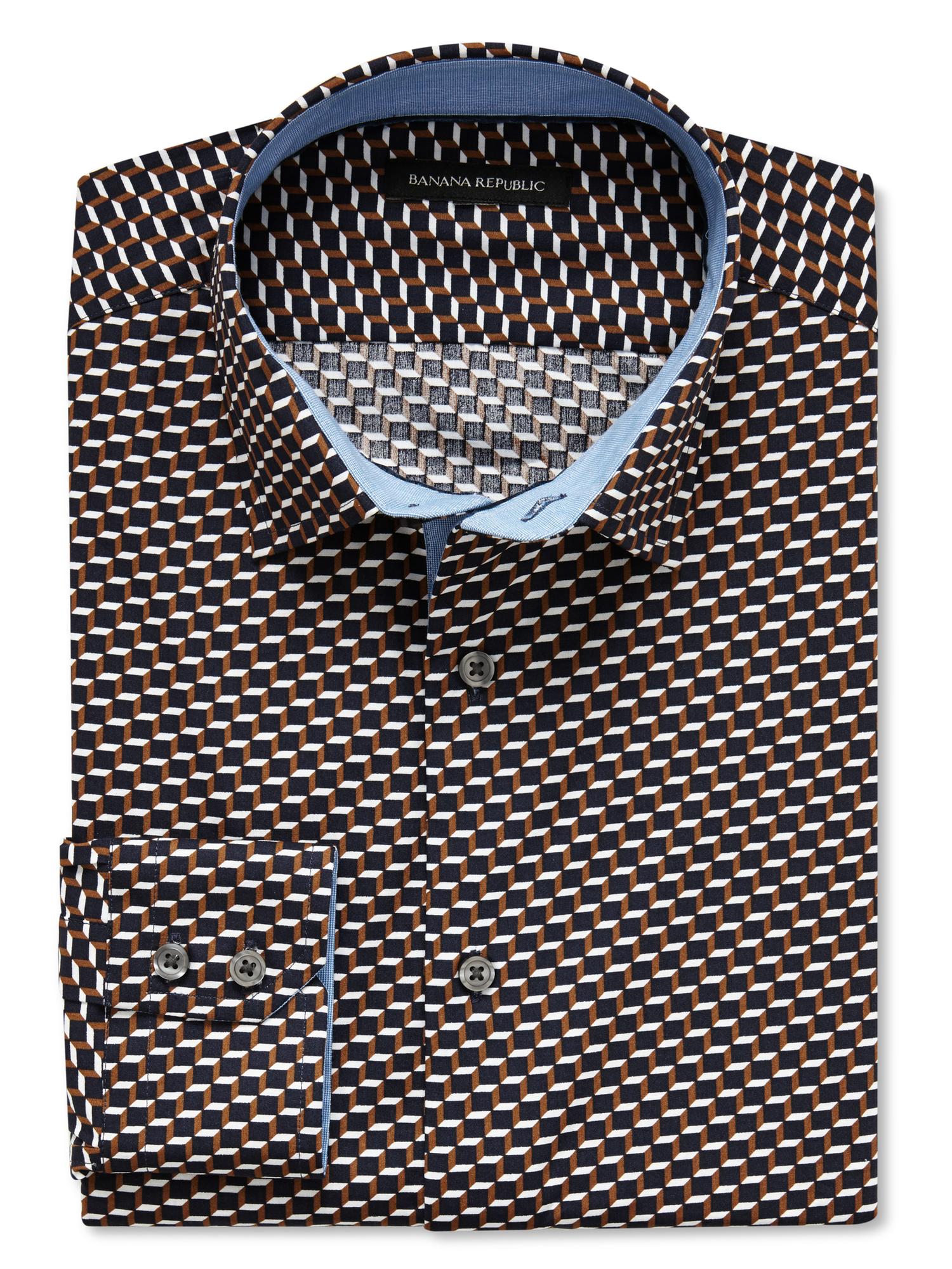 Tailored Slim-Fit Geo Square Print Shirt | Banana Republic