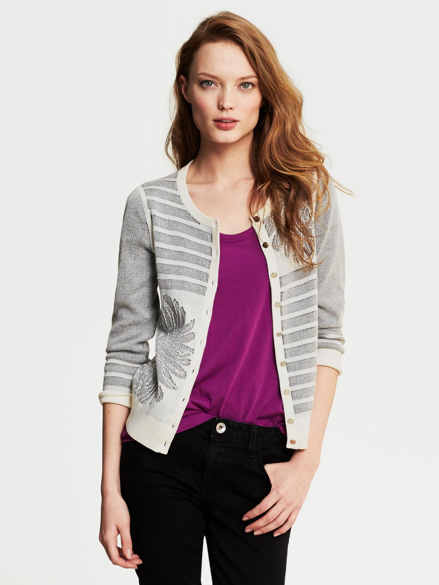 Striped Floral Cardigan | Banana Republic