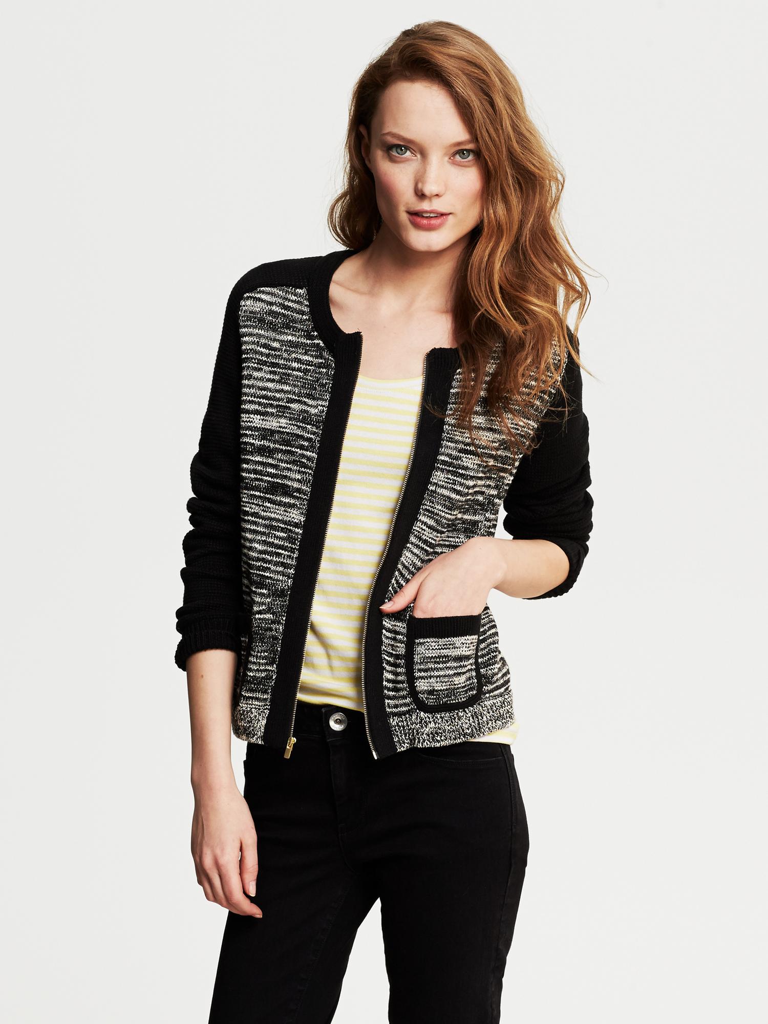 Textured Colorblock Zip Cardigan | Banana Republic