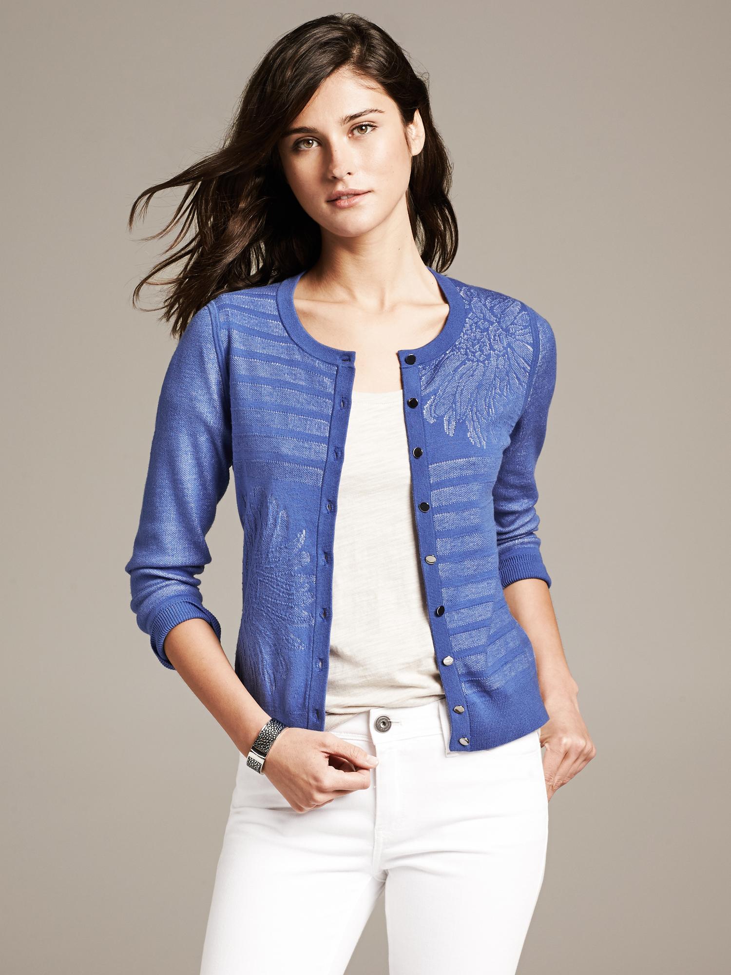 Striped Floral Cardigan | Banana Republic