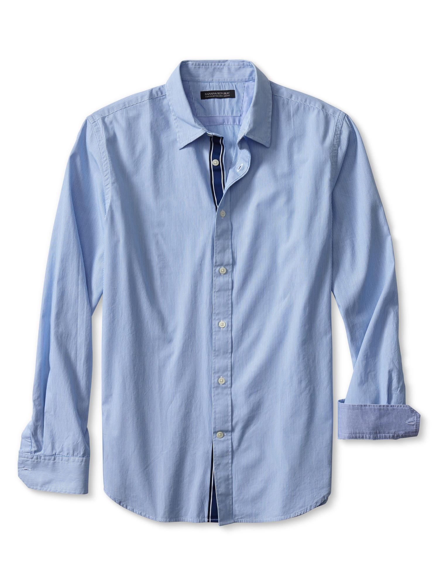 Tailored Slim-Fit Soft-Wash Blue Micro-Print Shirt | Banana Republic