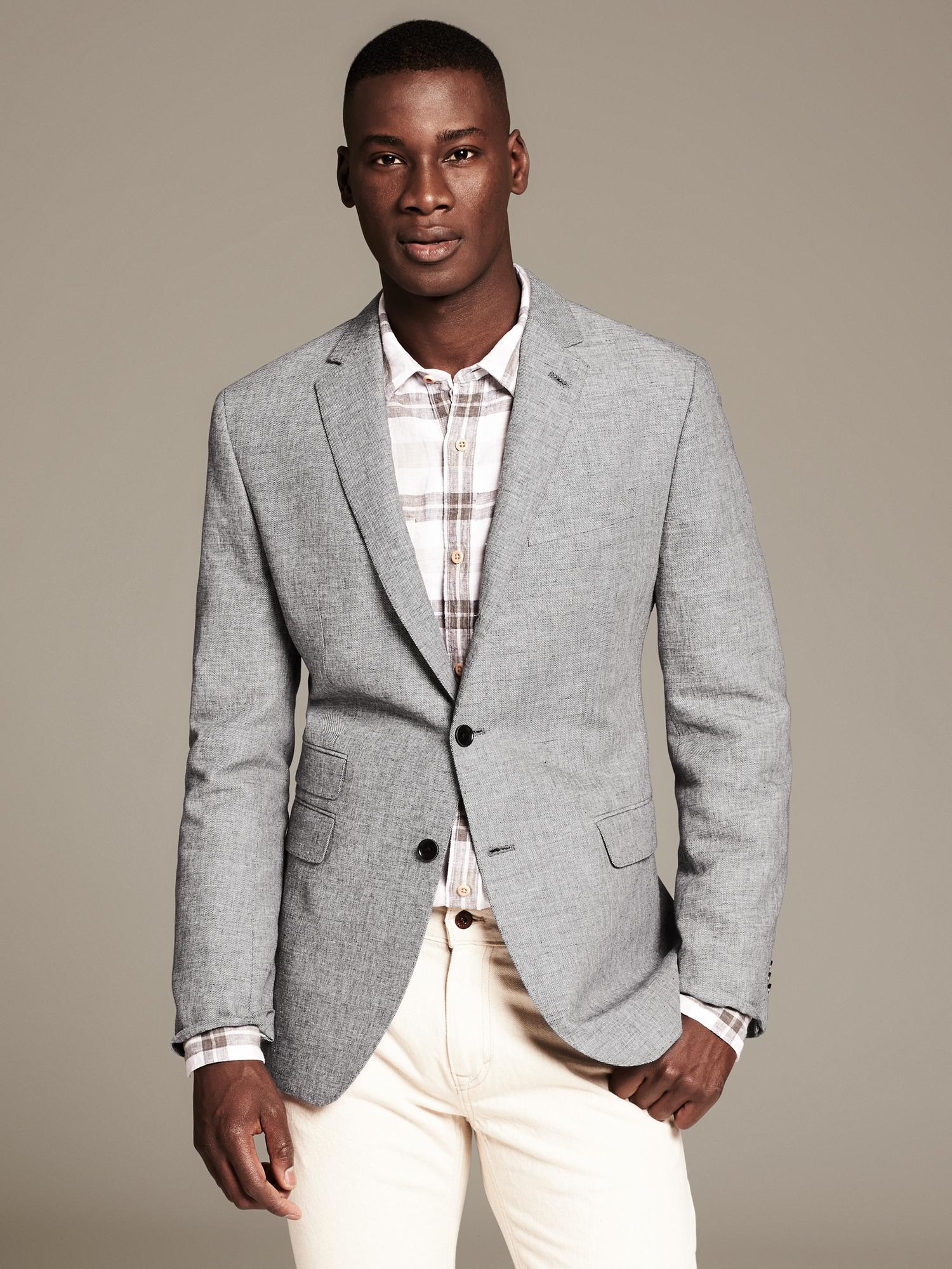 Heritage Textured Grey Cotton/Linen Blazer | Banana Republic