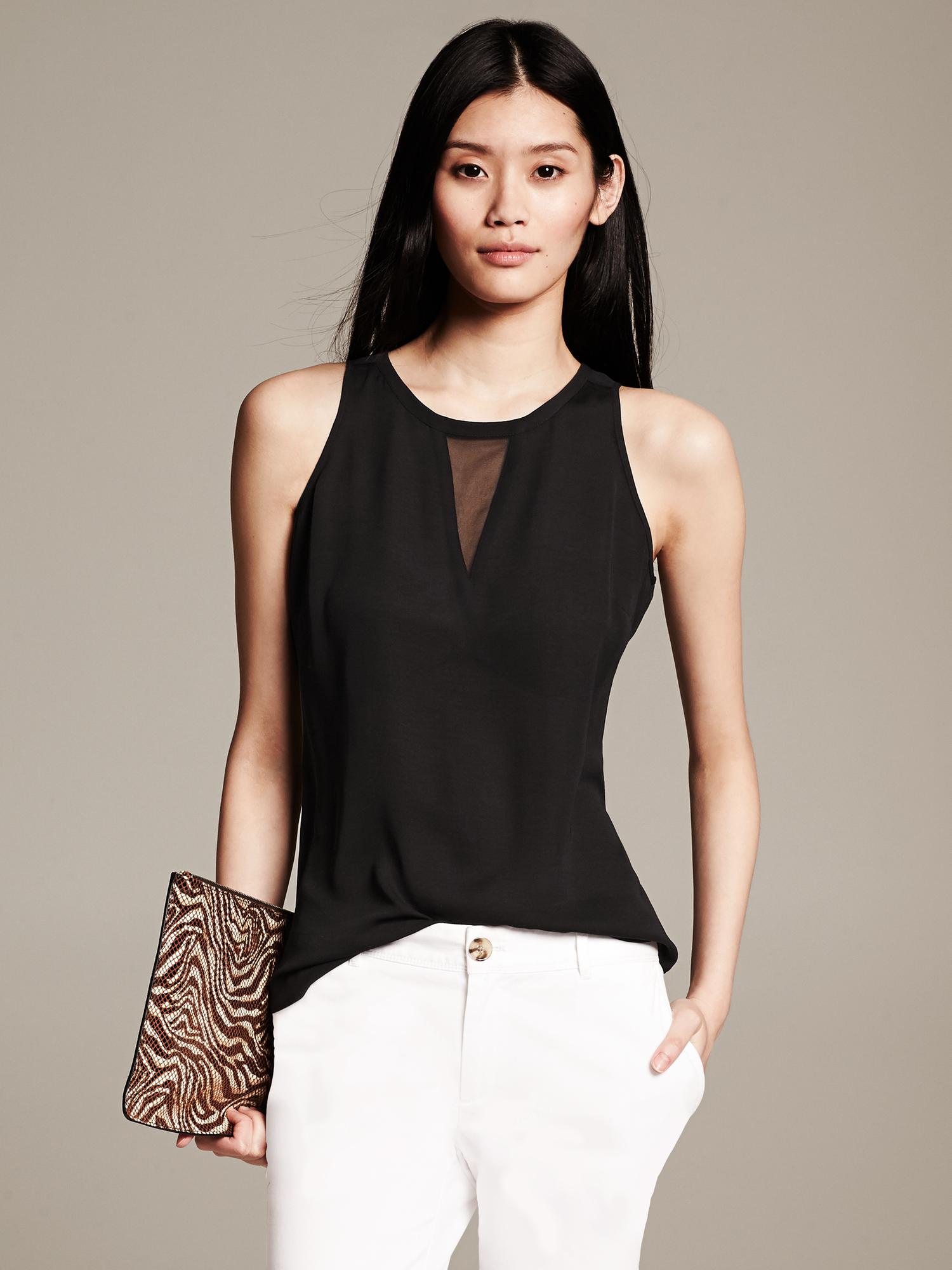 Sheer-Inset Blouse | Banana Republic