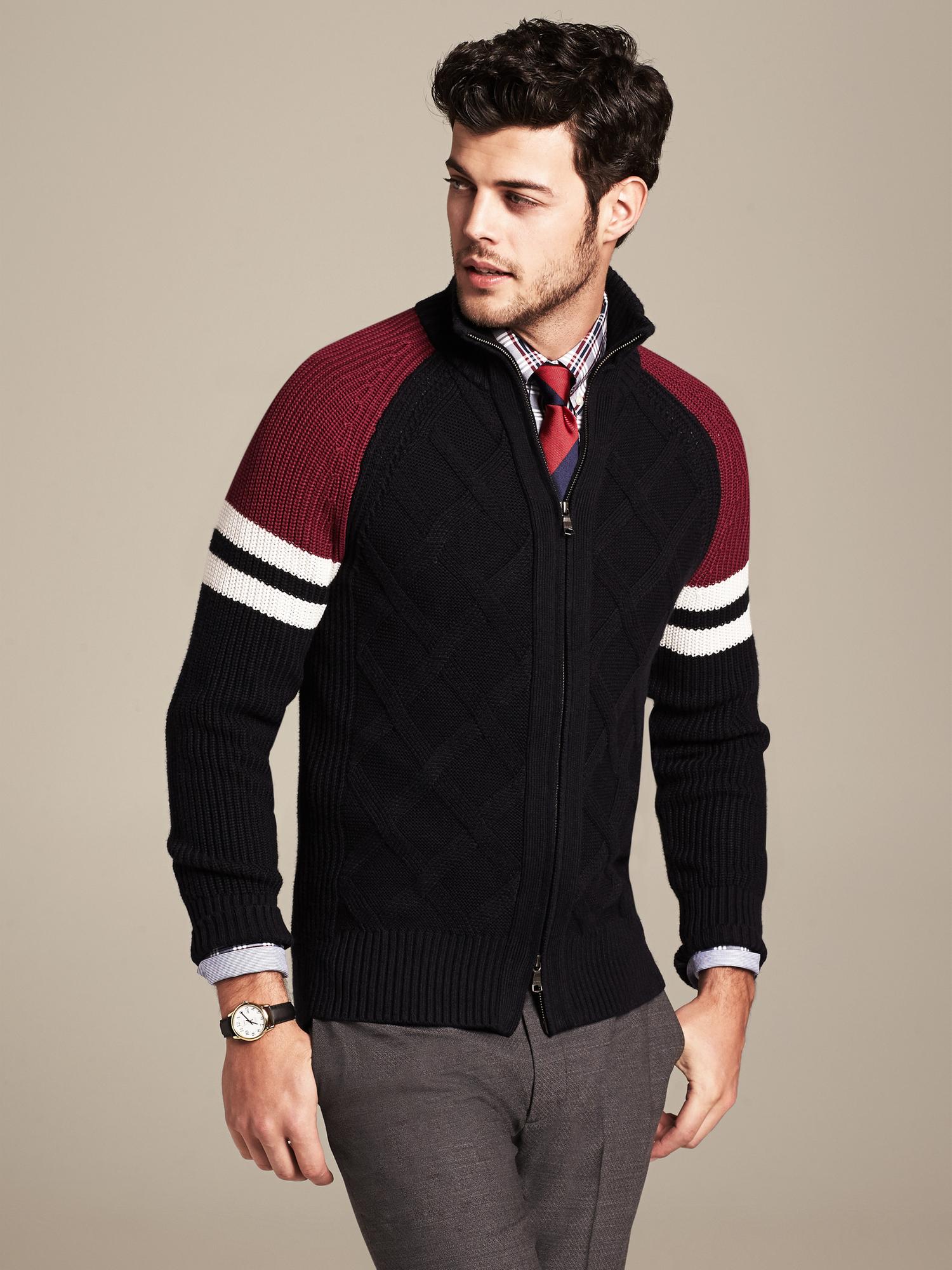 Colorblock Full-Zip Sweater Jacket | Banana Republic