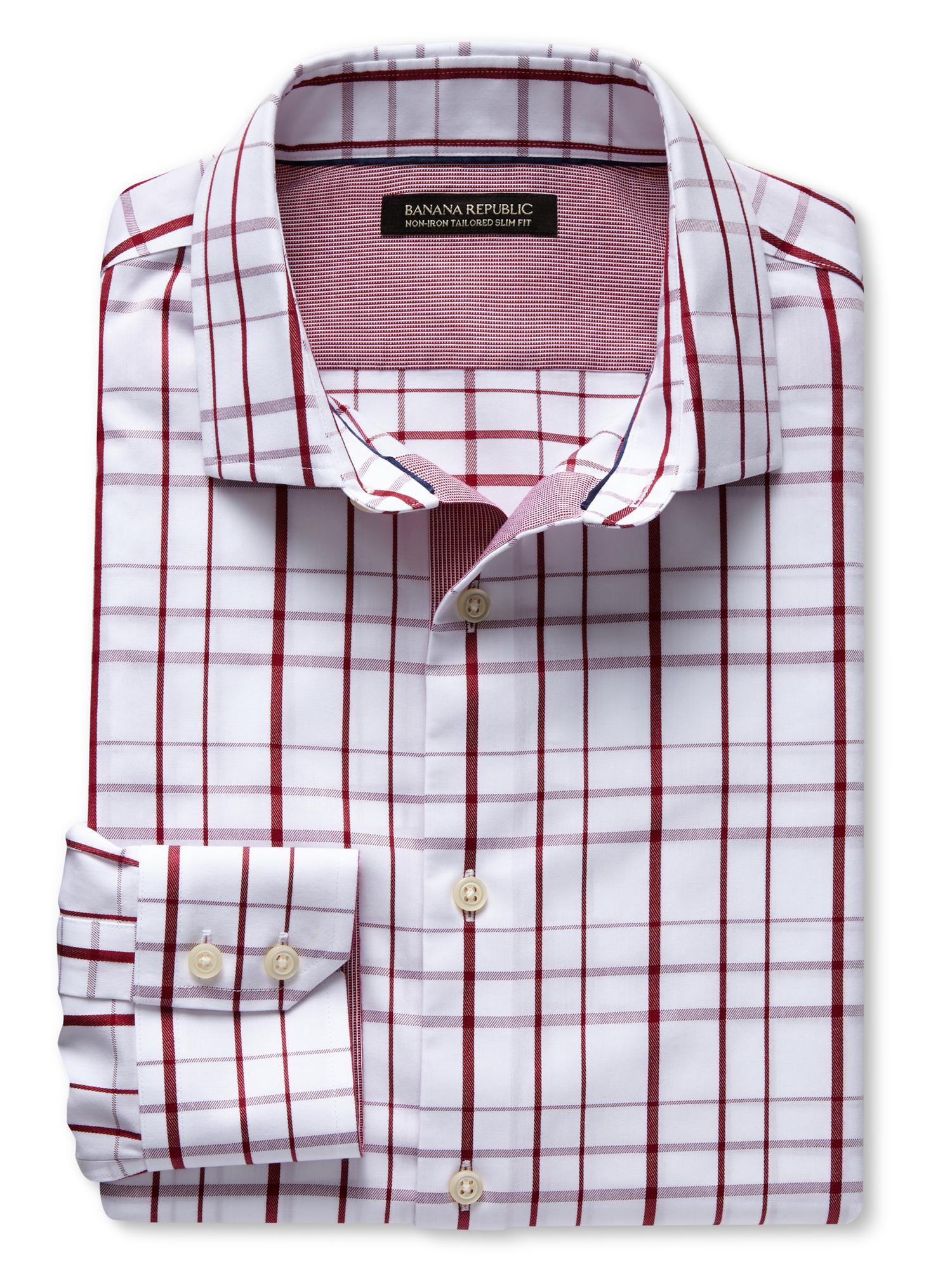 Tailored Slim-Fit Non-Iron Textured Line Shirt | Banana Republic
