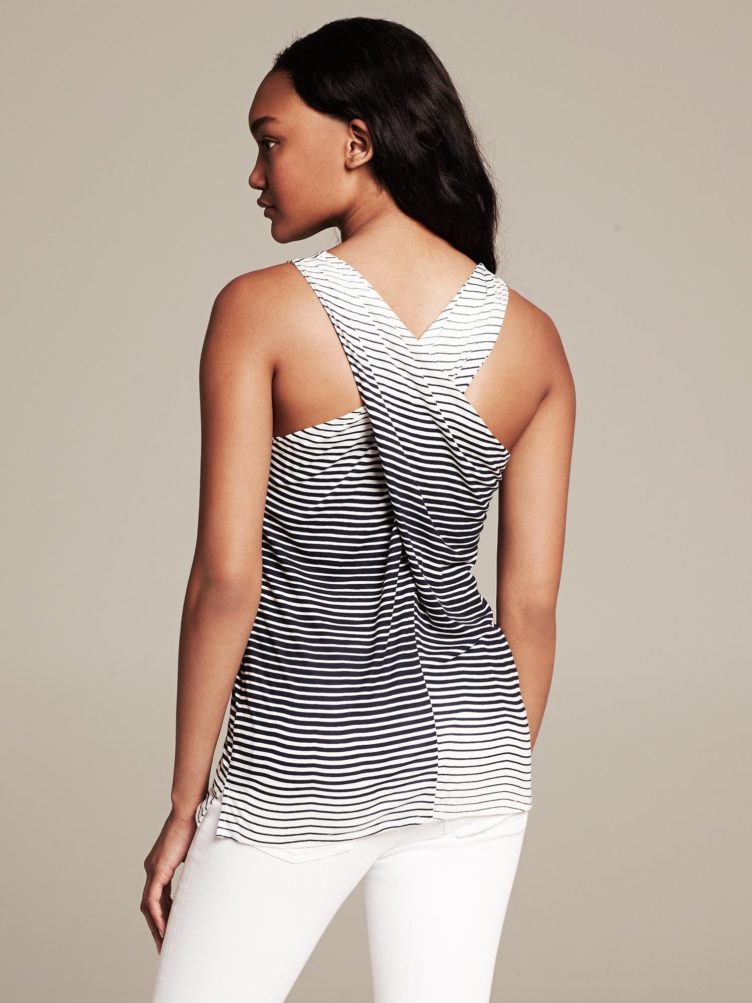 Striped Twist-Back Tank | Banana Republic