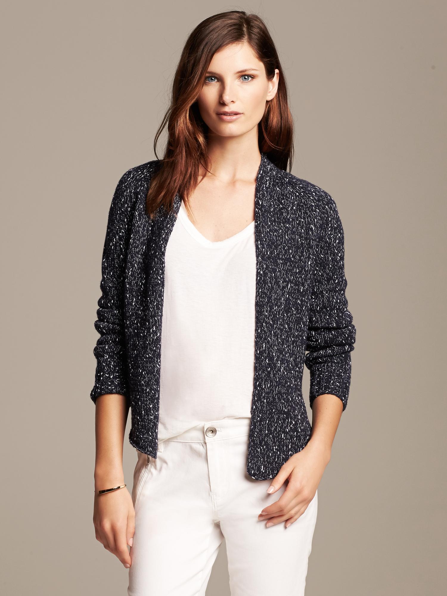Marled Navy Open Cardigan | Banana Republic