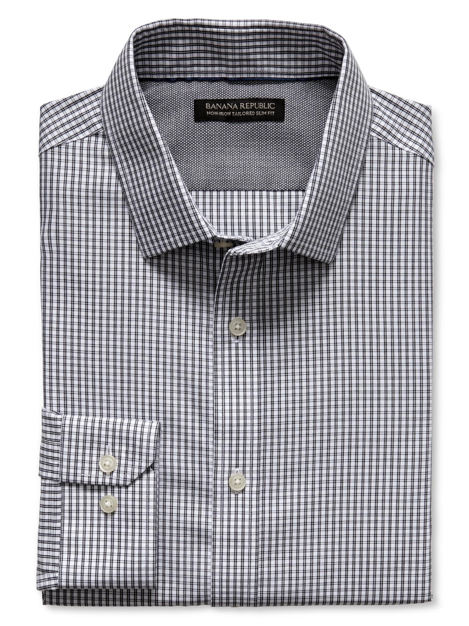 Tailored Slim-Fit Non-Iron Black Micro-Plaid Shirt | Banana Republic