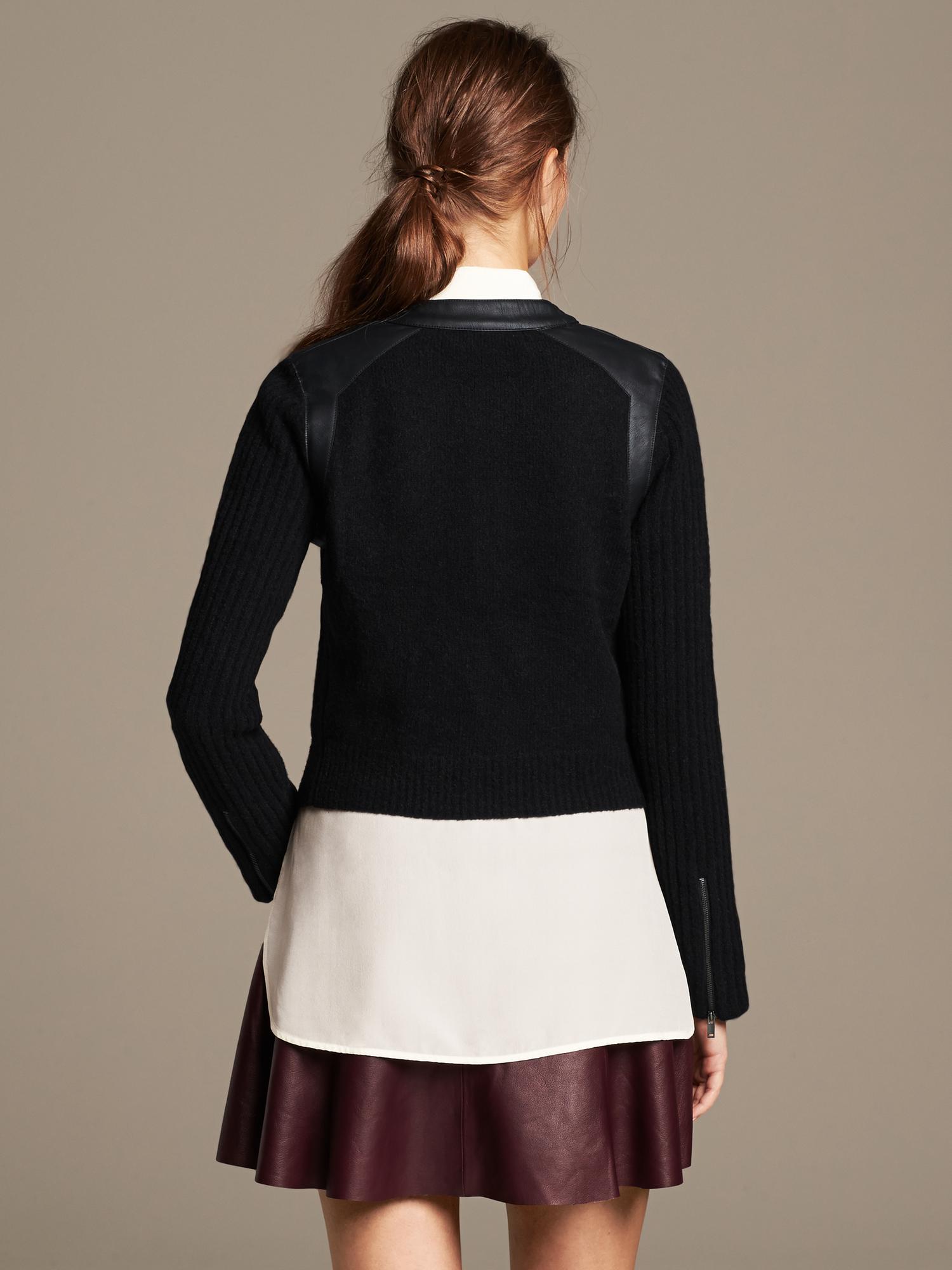 Faux-Leather Trim Sweater Jacket | Banana Republic