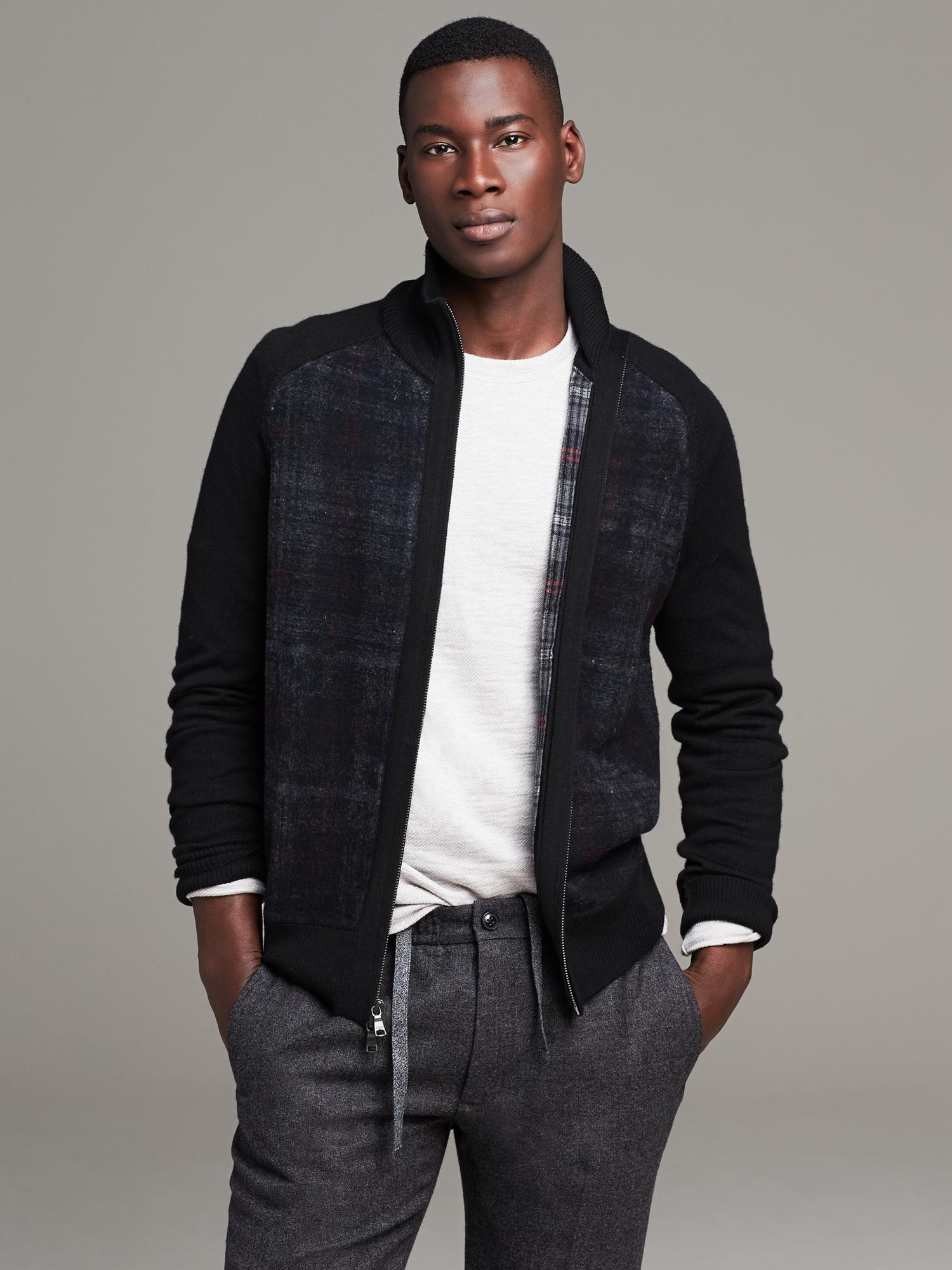 Plaid Extra-Fine Merino Wool Sweater Jacket | Banana Republic