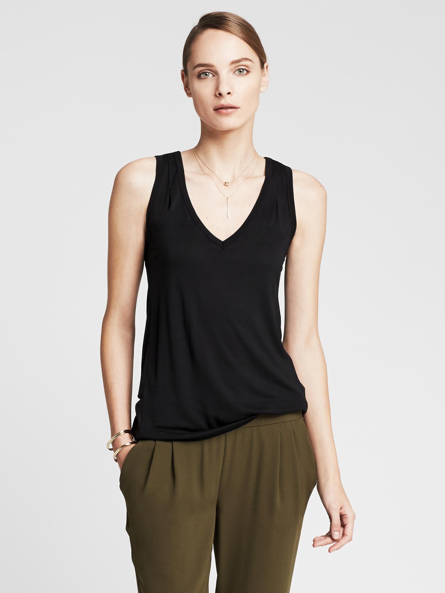 Draped Mixed-Media Tank | Banana Republic