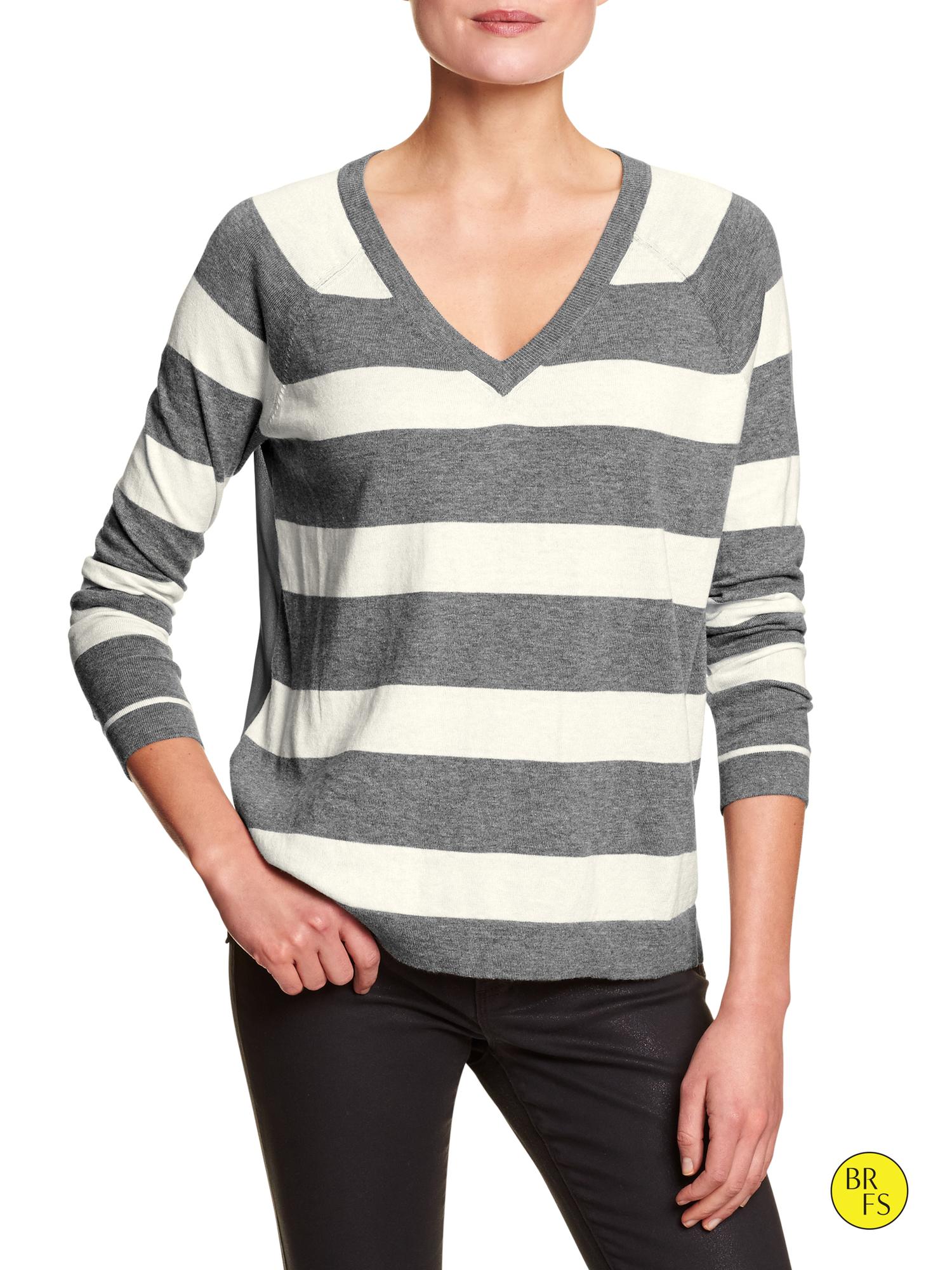 Factory Mixed Stripe Vee Sweater | Banana Republic