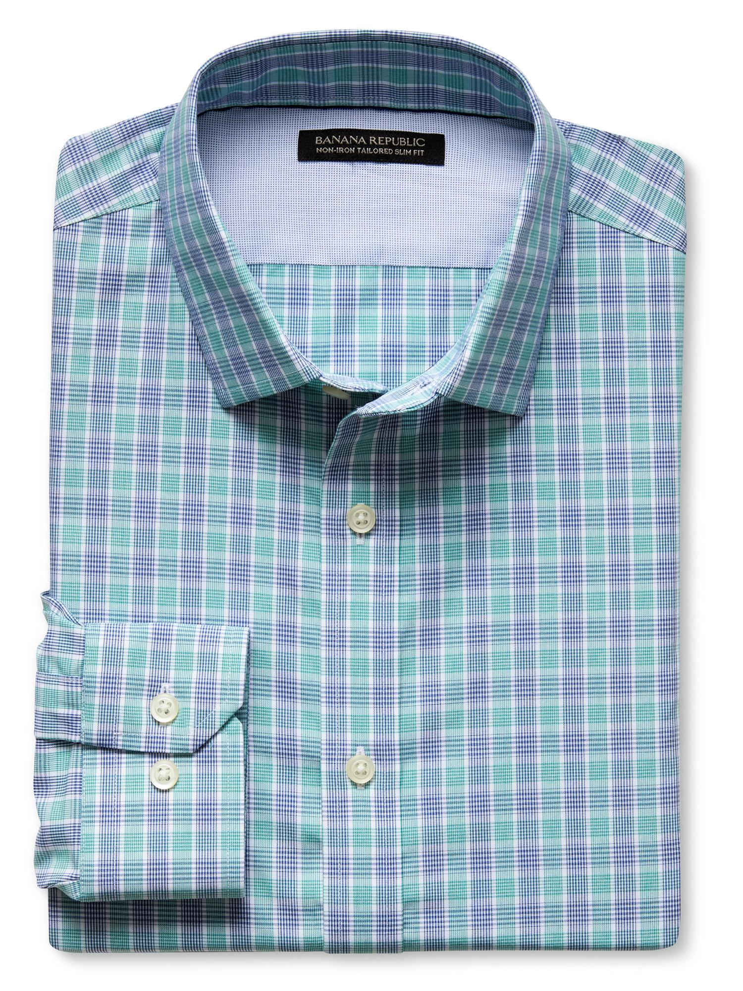 Tailored Slim-Fit Non-Iron Windowpane Check Shirt | Banana Republic