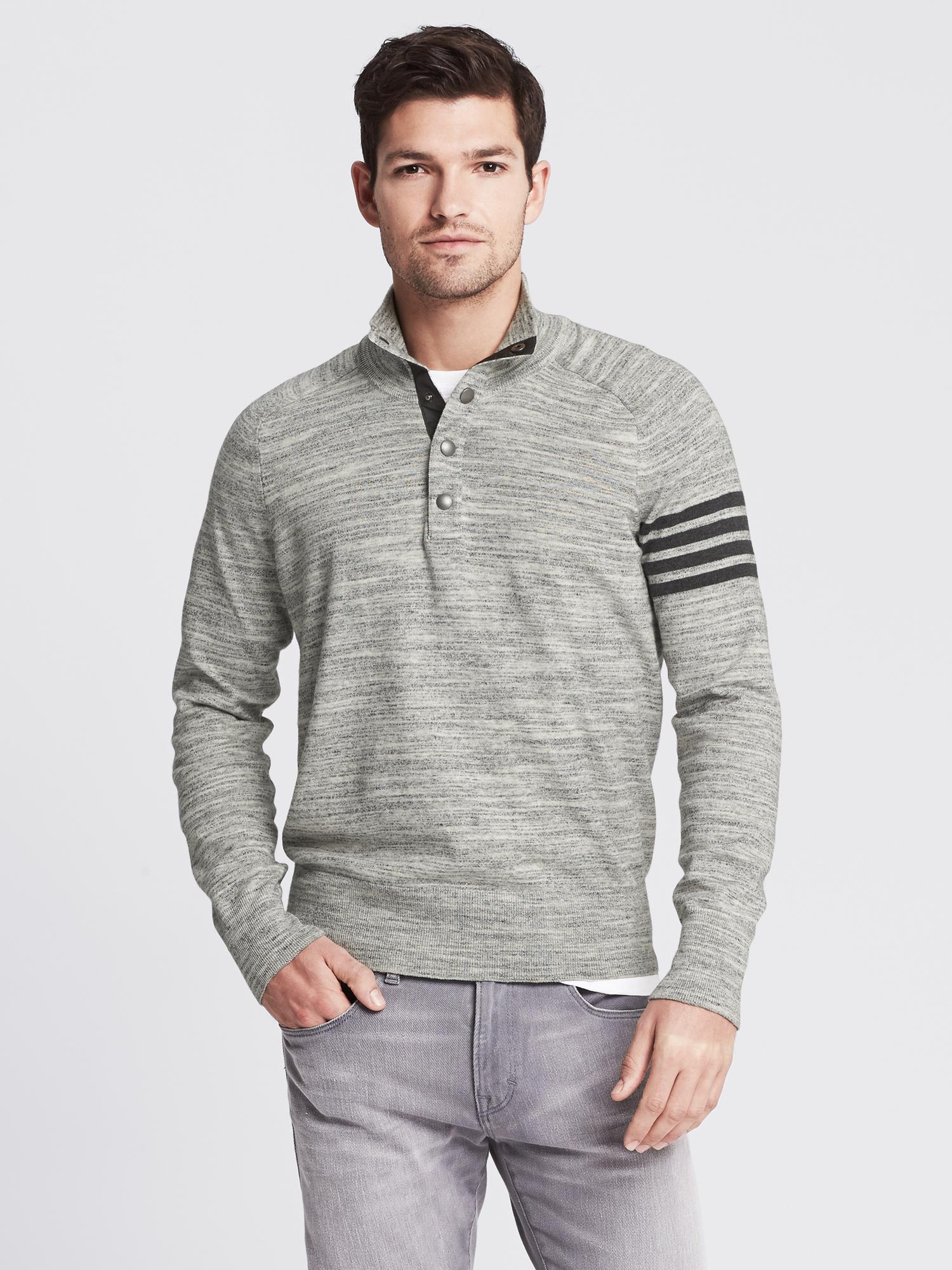 Tipped Gray Snap-Placket Pullover | Banana Republic